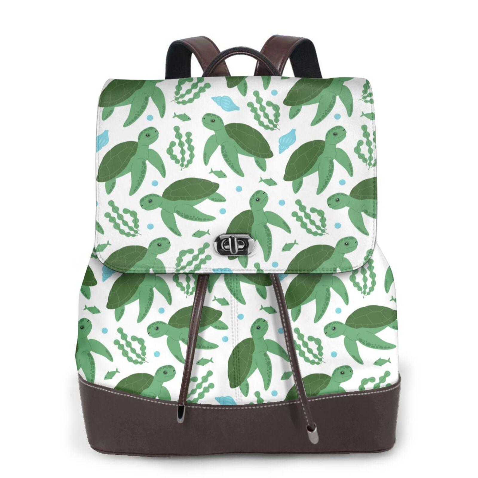 Honeii Cartoon Turtle rint Leather Backpack,Trendy Leather Backpack,PU ...