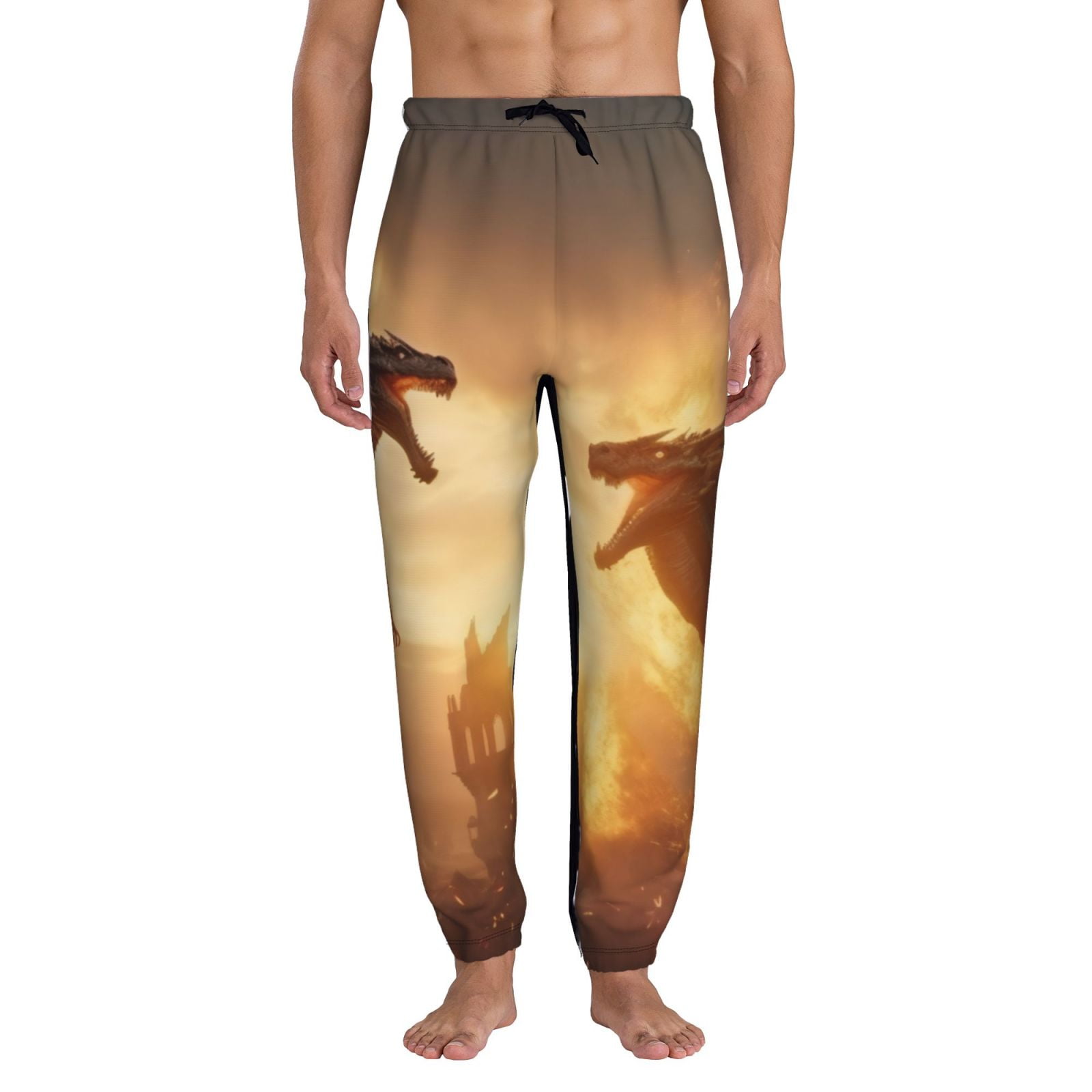 Honeii Castle Cool Fire Dragon Print Mens Jogger Sweatpants, Men's ...