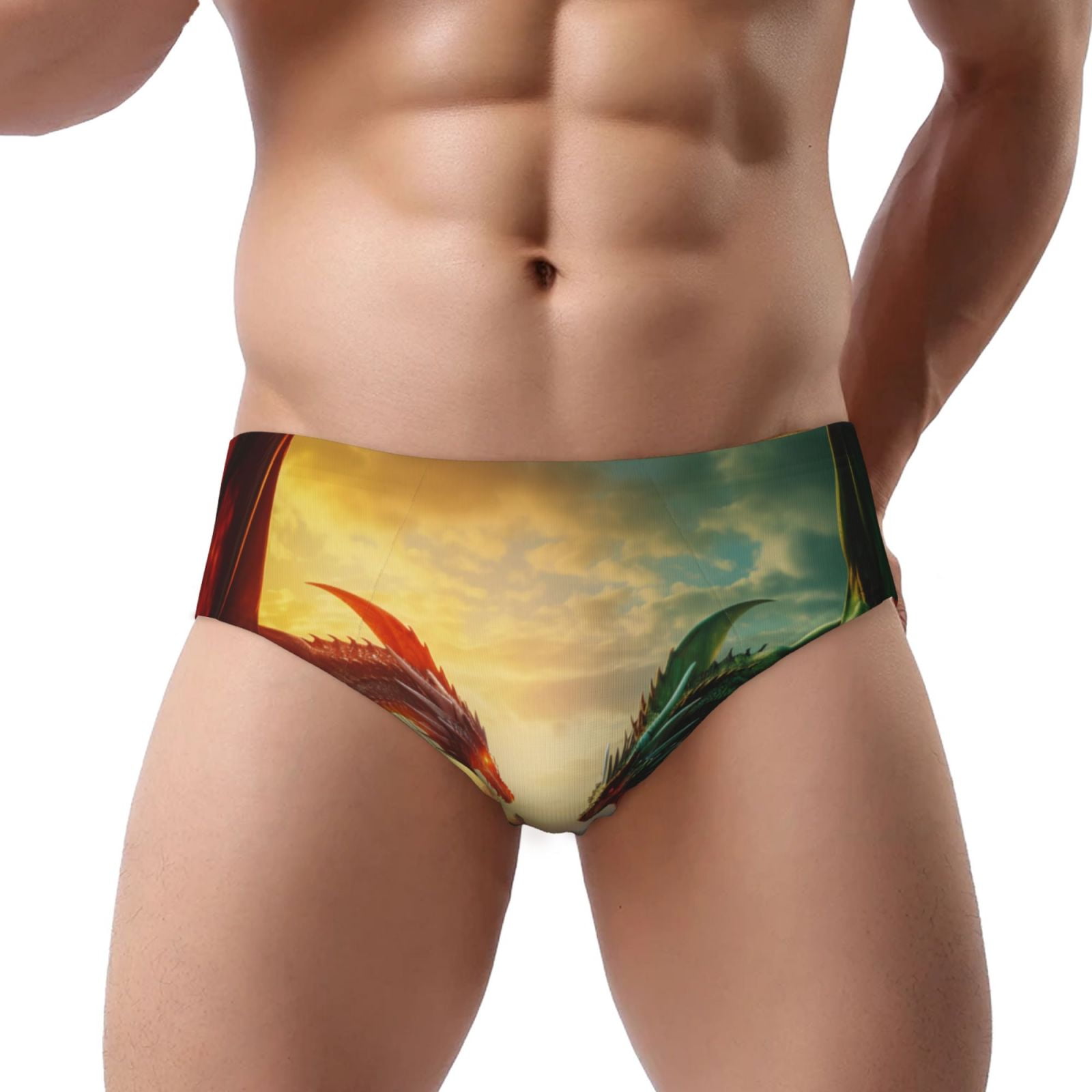 Honeii Castle Red Green Sky Dragon Men's Triangle Briefs, Men's Polyester Briefs, Breathable and ...