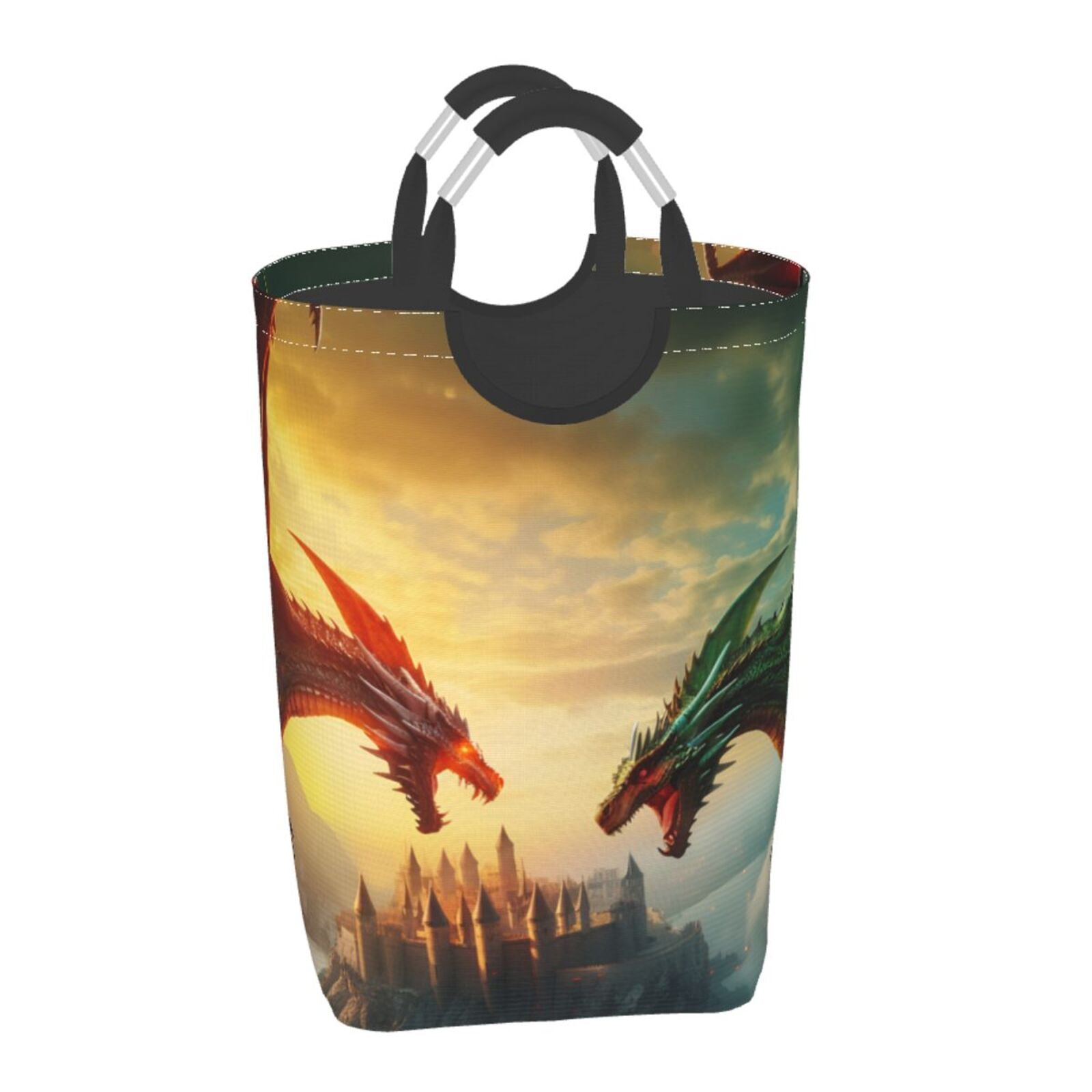 Honeii Castle Red Green Sky Dragon Print Laundry Hamper Collapsible ...
