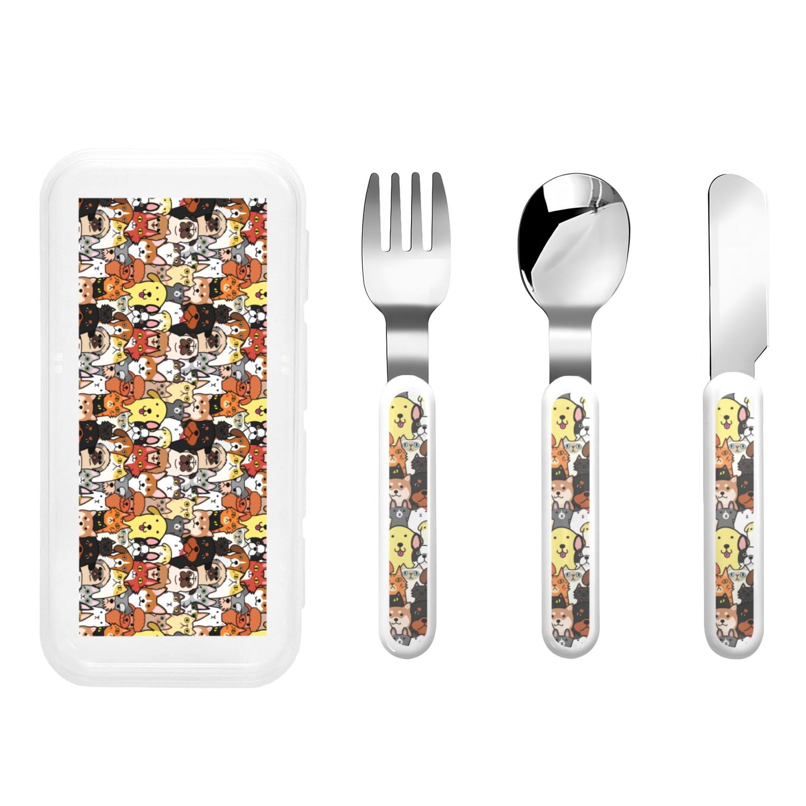 Honeii Cats & Dogs Group Print Children's Knife, Fork And Spoon Set ...