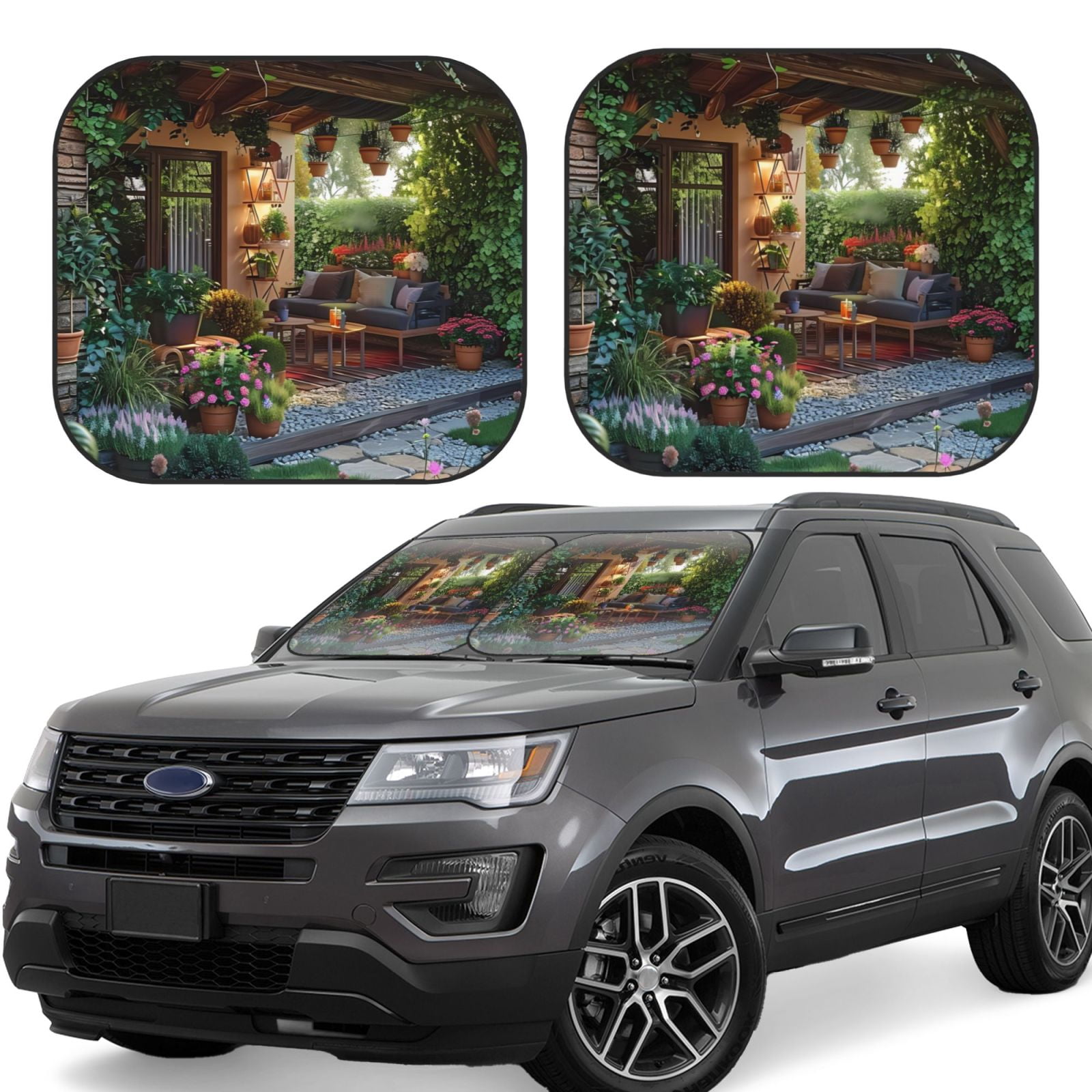 Honeii Charming Garden Patio Print Foldable Car Sun Shade for ...