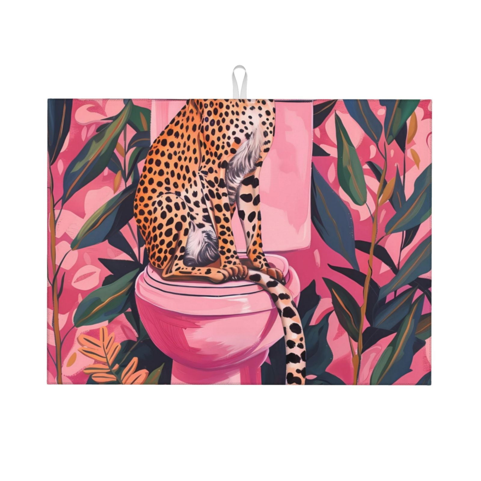Honeii Cheetah On Toilet Humor Art Print Kitchen Drying Mat Coffee Bar ...