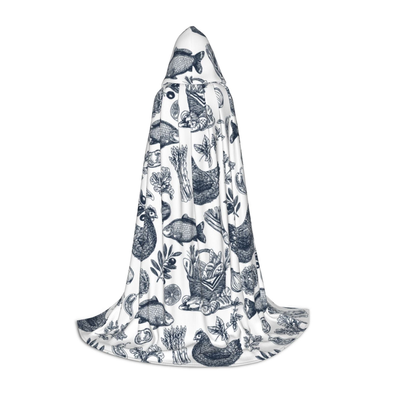 Honeii Chicken And Fish Print Poncho Cape, Cloak Coat, Snuggly Hooded ...