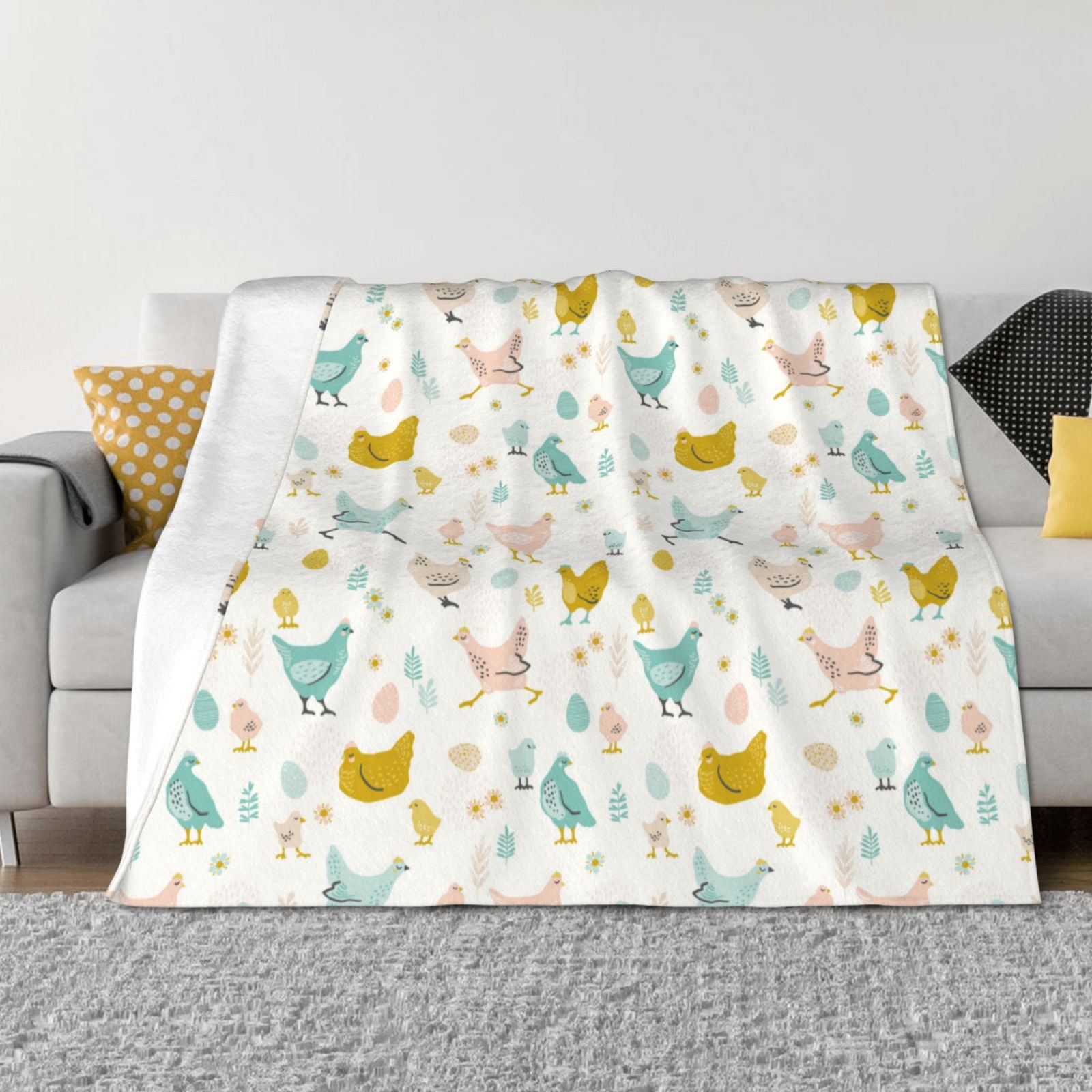 Honeii Chicken print throw blanket, crafted from cozy cotton flannel ...
