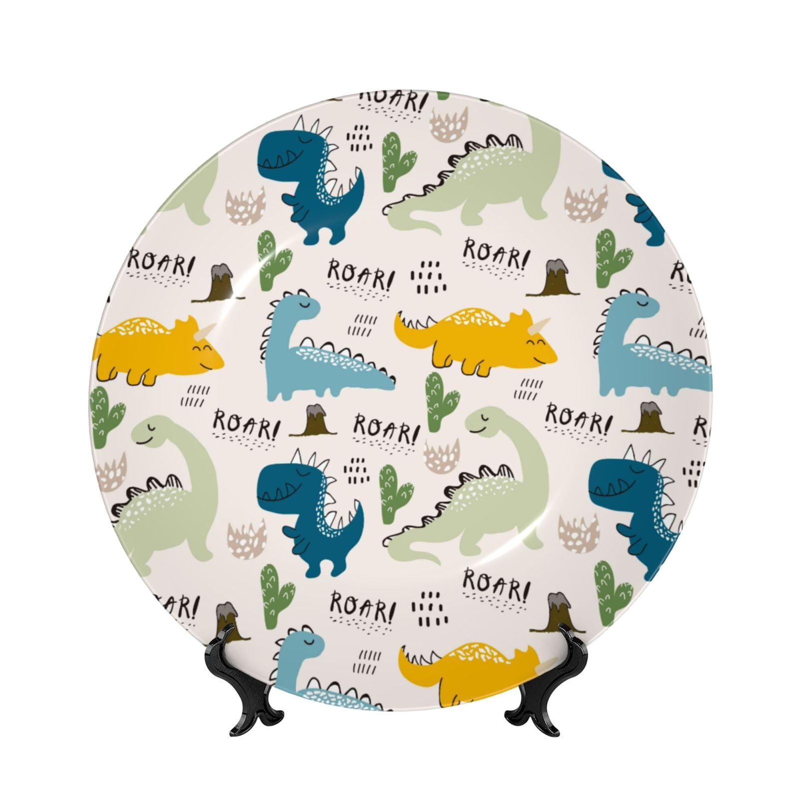Honeii Childish Dinosaur Print Elegant Bone China Decorative Plate ...
