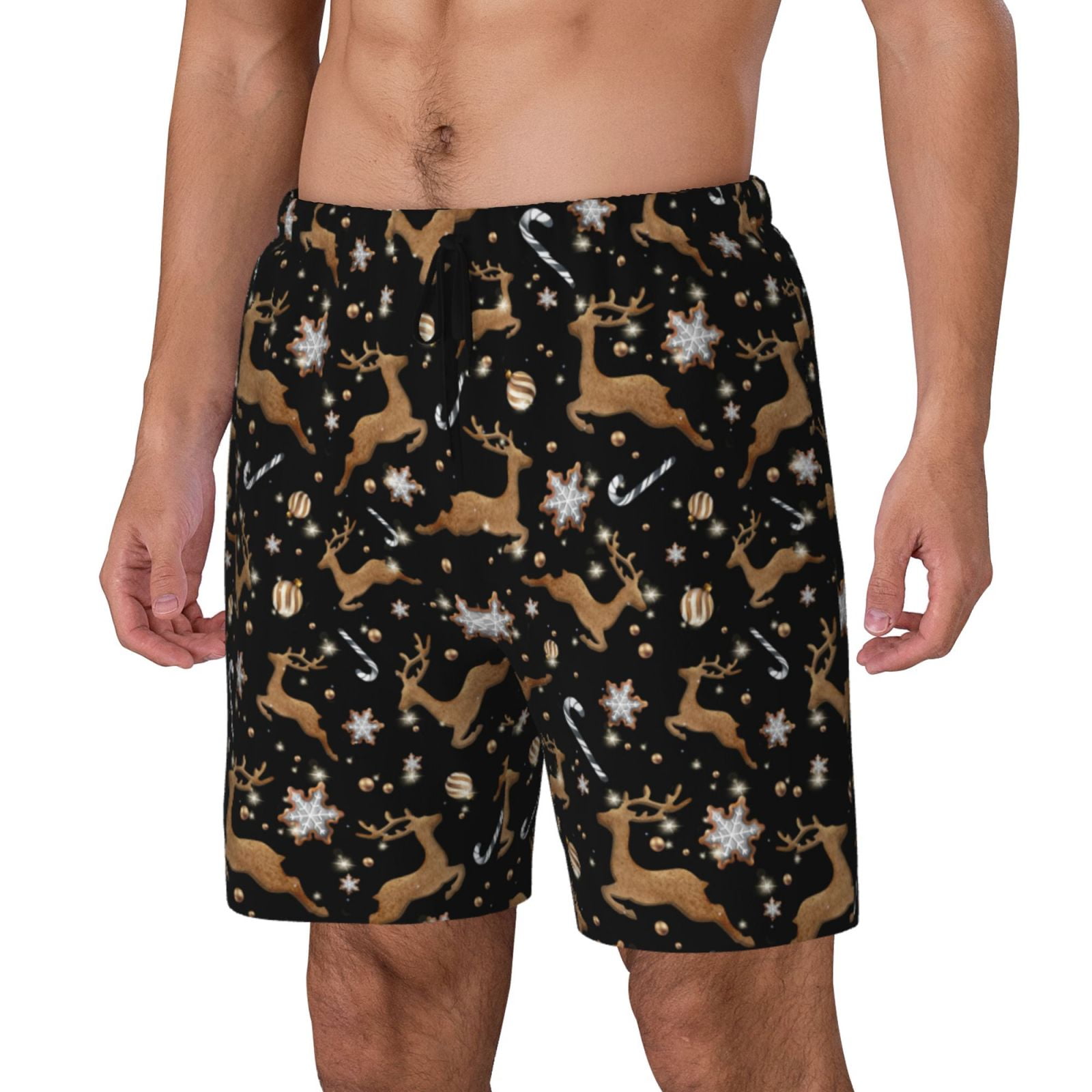 Honeii Christmas Cookie Reindeer Print Men's Swim Shorts,Mens Swim ...