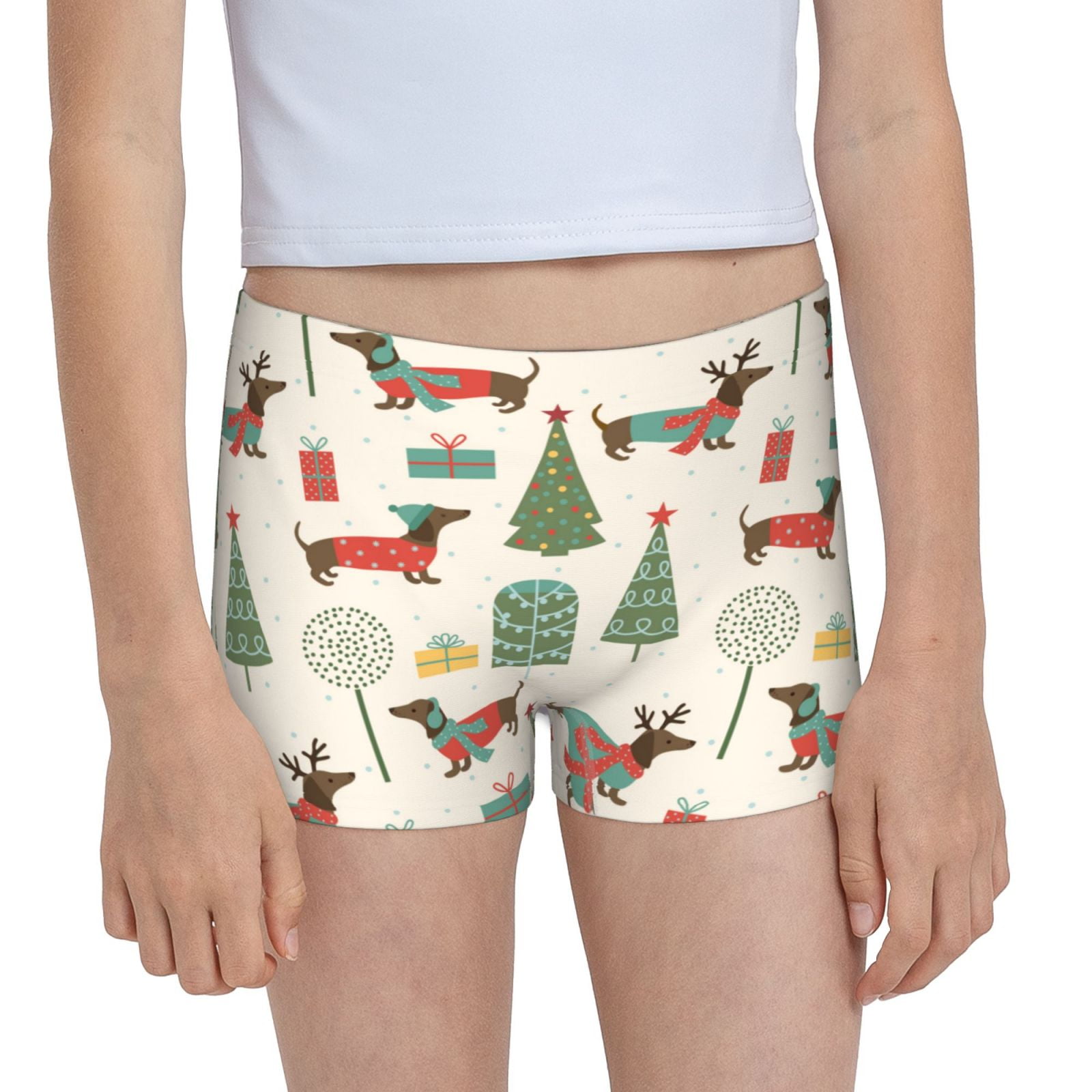 Honeii Christmas Dachshund Dog Print 100% Cotton Boxer Briefs, Girls ...