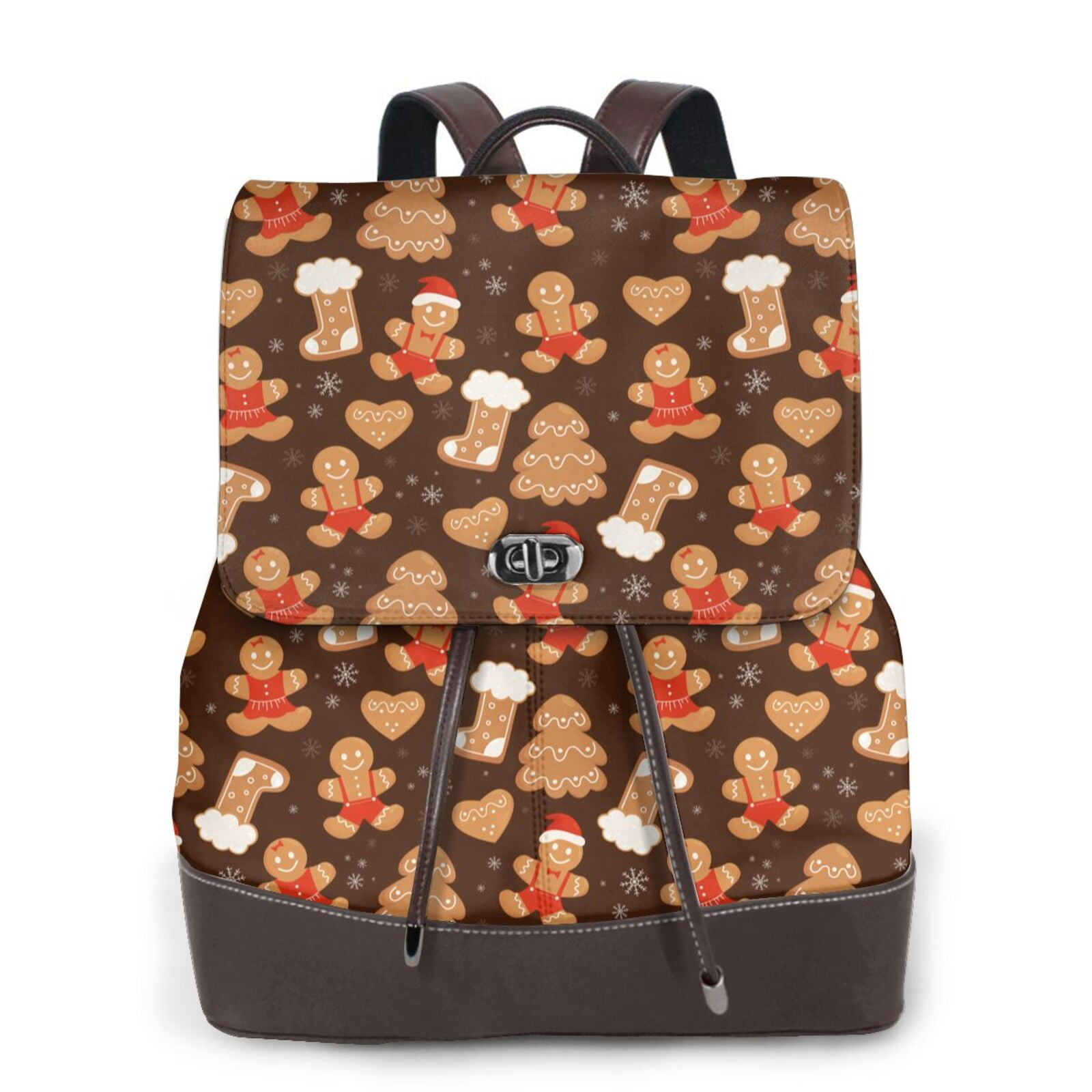 Honeii Christmas Gingerbread Cookies rint Leather Backpack,Trendy ...