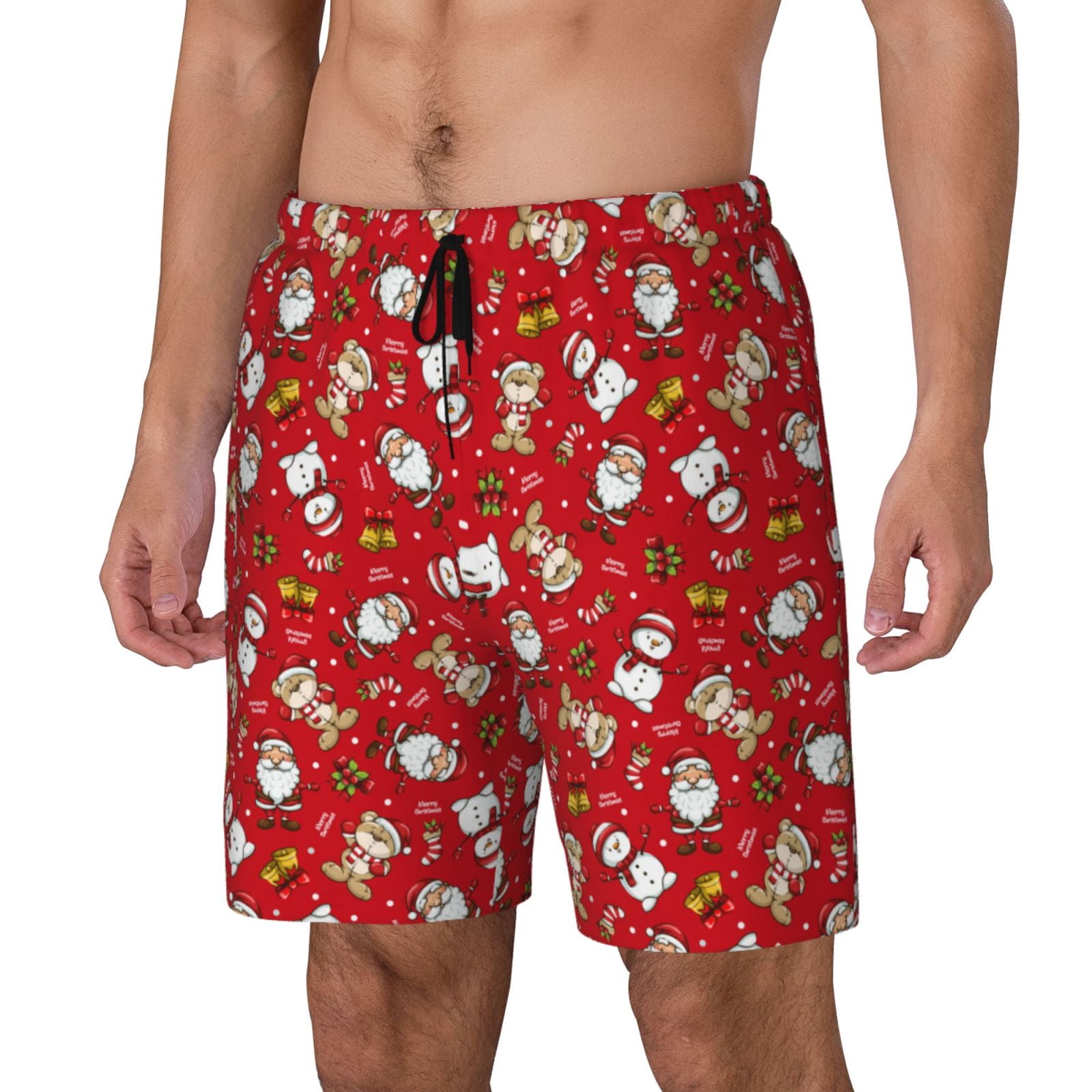Honeii Christmas Santa Cartoon Snowman A Print Men's Swim Shorts,Mens ...