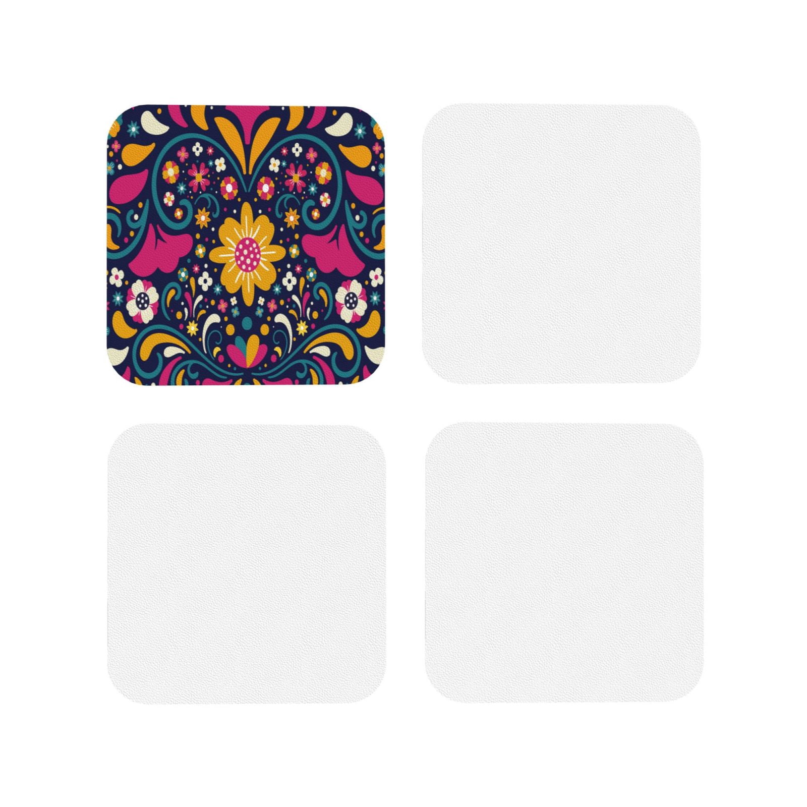 Honeii Cinco De Mayo Floral print Leather Coaster Set of 4, ideal for ...