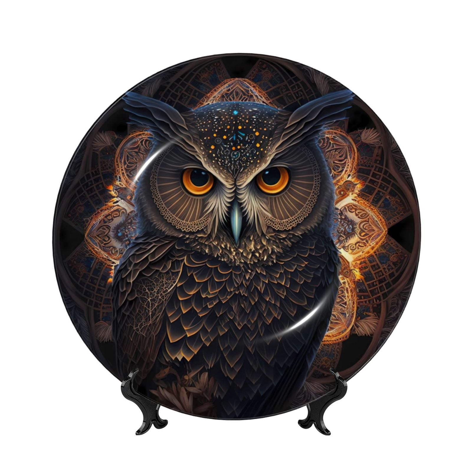 Honeii Classical Style Brown Owl Print Elegant Bone China Decorative ...
