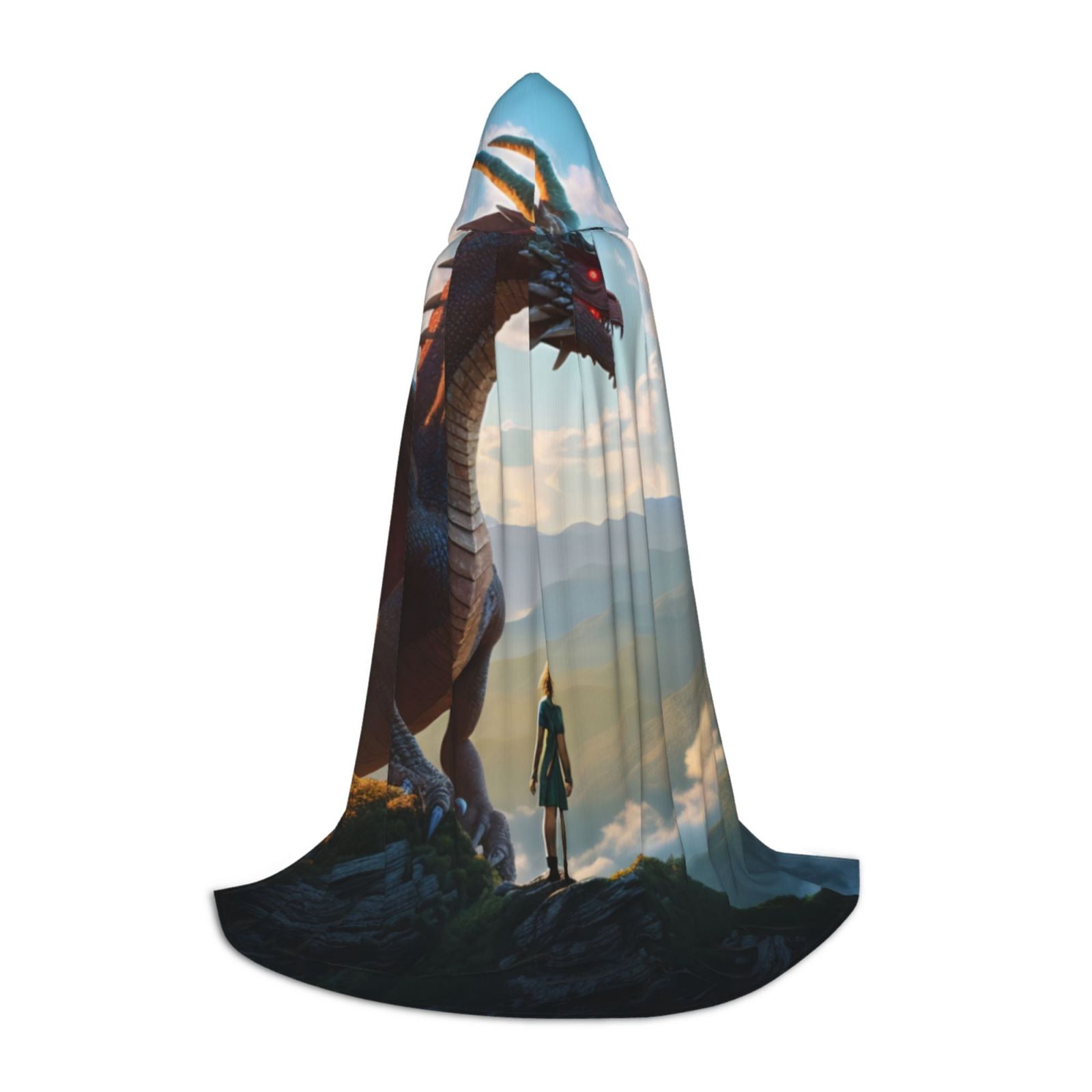 Honeii Clear Sky Mountain Red Dragon Print Poncho Cape, Cloak Coat ...