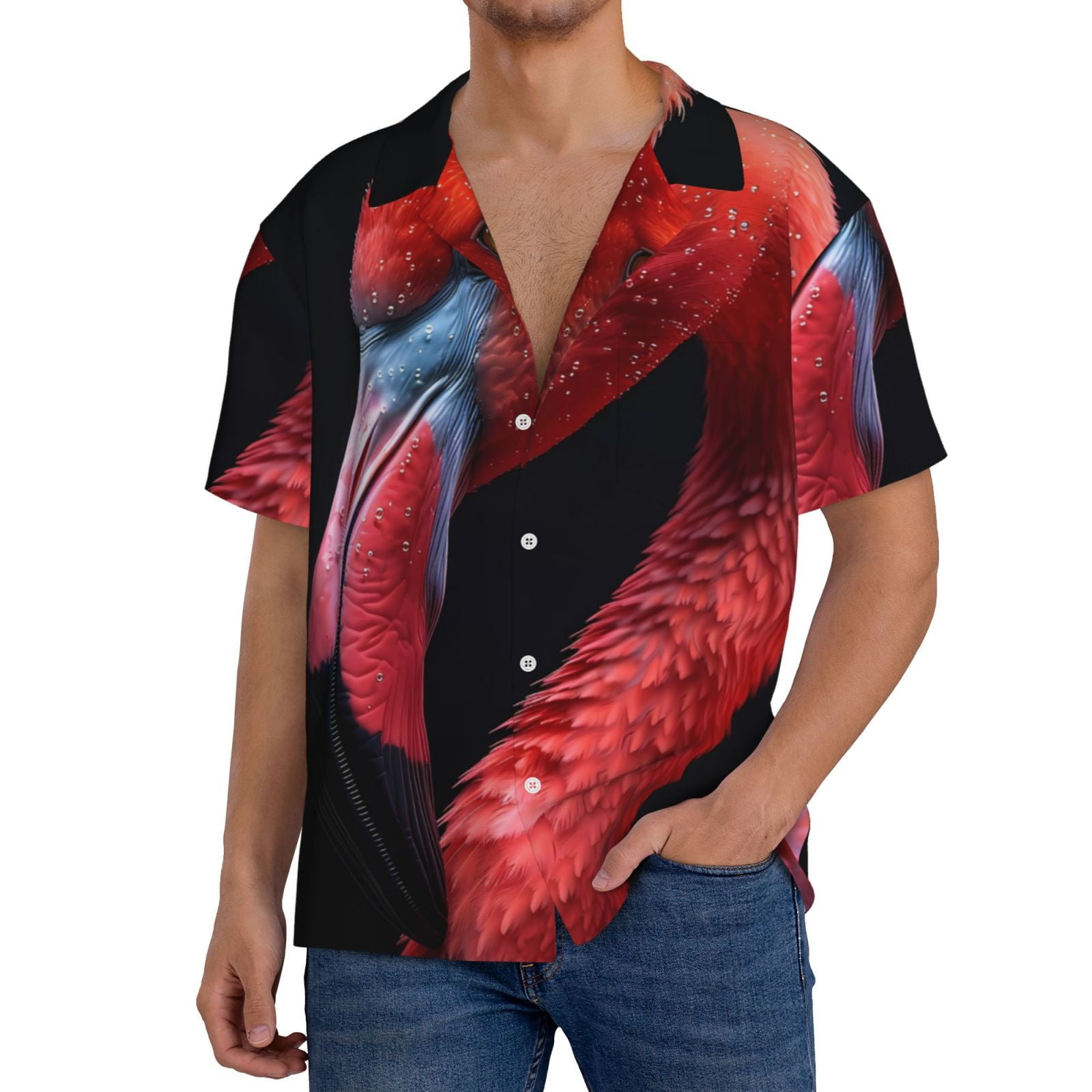 Honeii Closeup Red Flamingo Portrait for Men's Short-Sleeved Button-Up ...