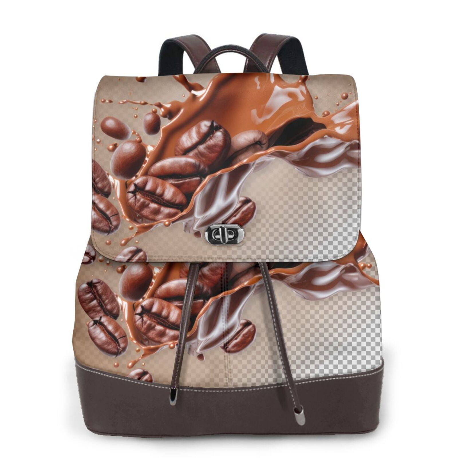 Honeii Coffee Beans Chocolate Splash rint Leather Backpack,Trendy ...