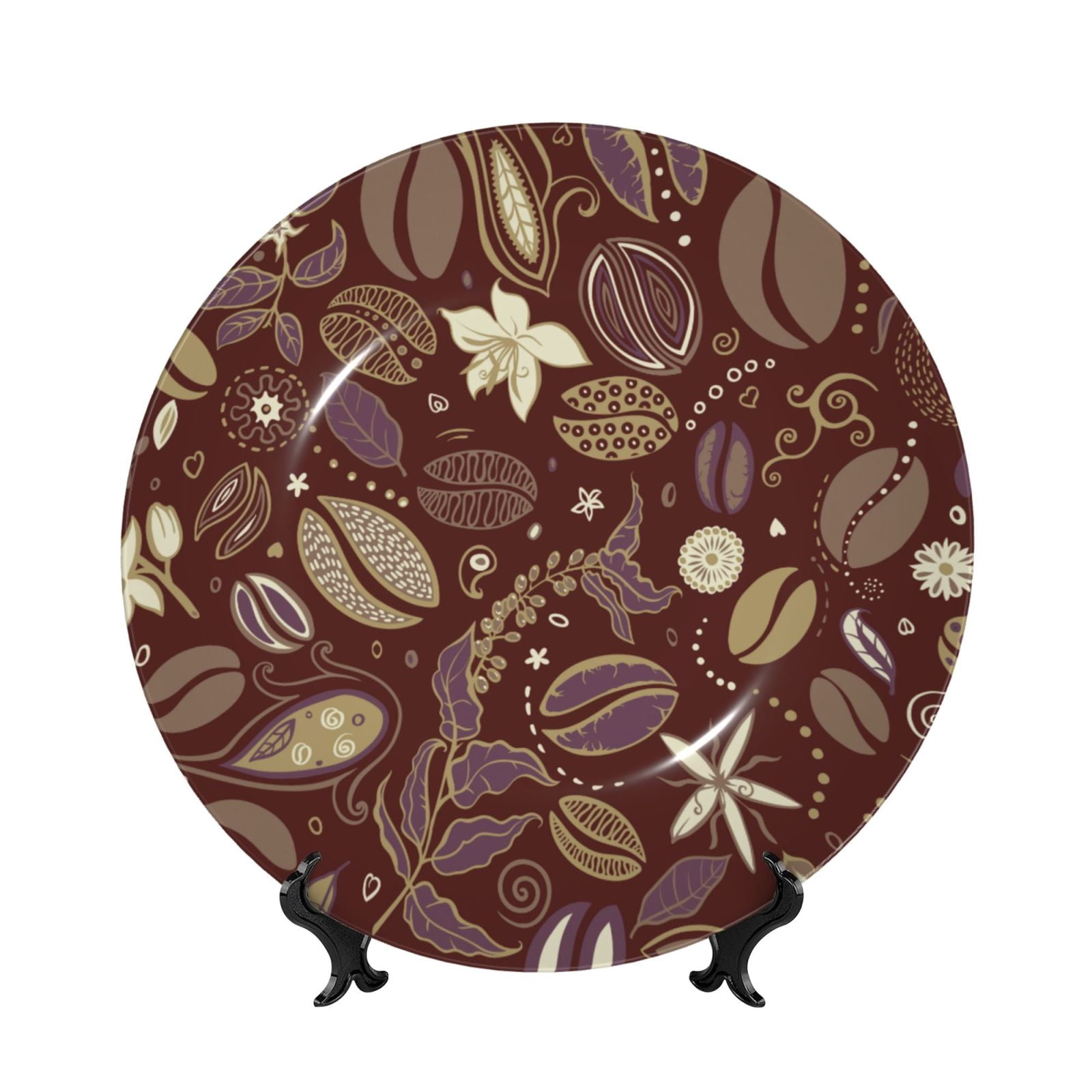 Honeii Coffee and Flowers Print Elegant Bone China Decorative Plate ...