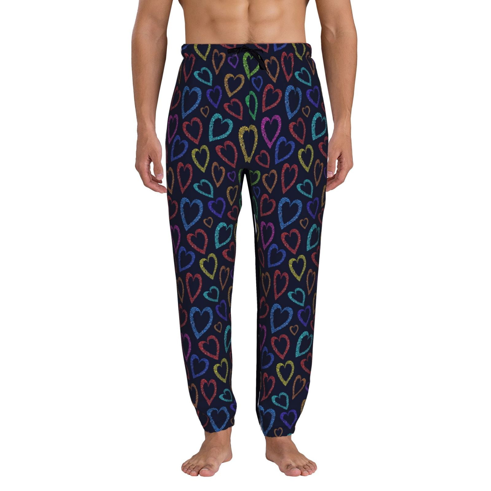 Honeii Colored Hearts Print Mens Jogger Sweatpants, Men's Lounge Pants ...