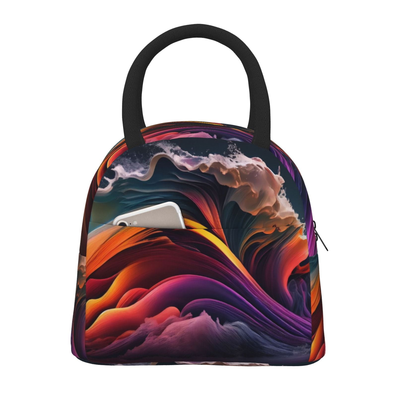 Honeii Colorful Abstract Wave Motion Print Insulated Lunch Bag Women ...