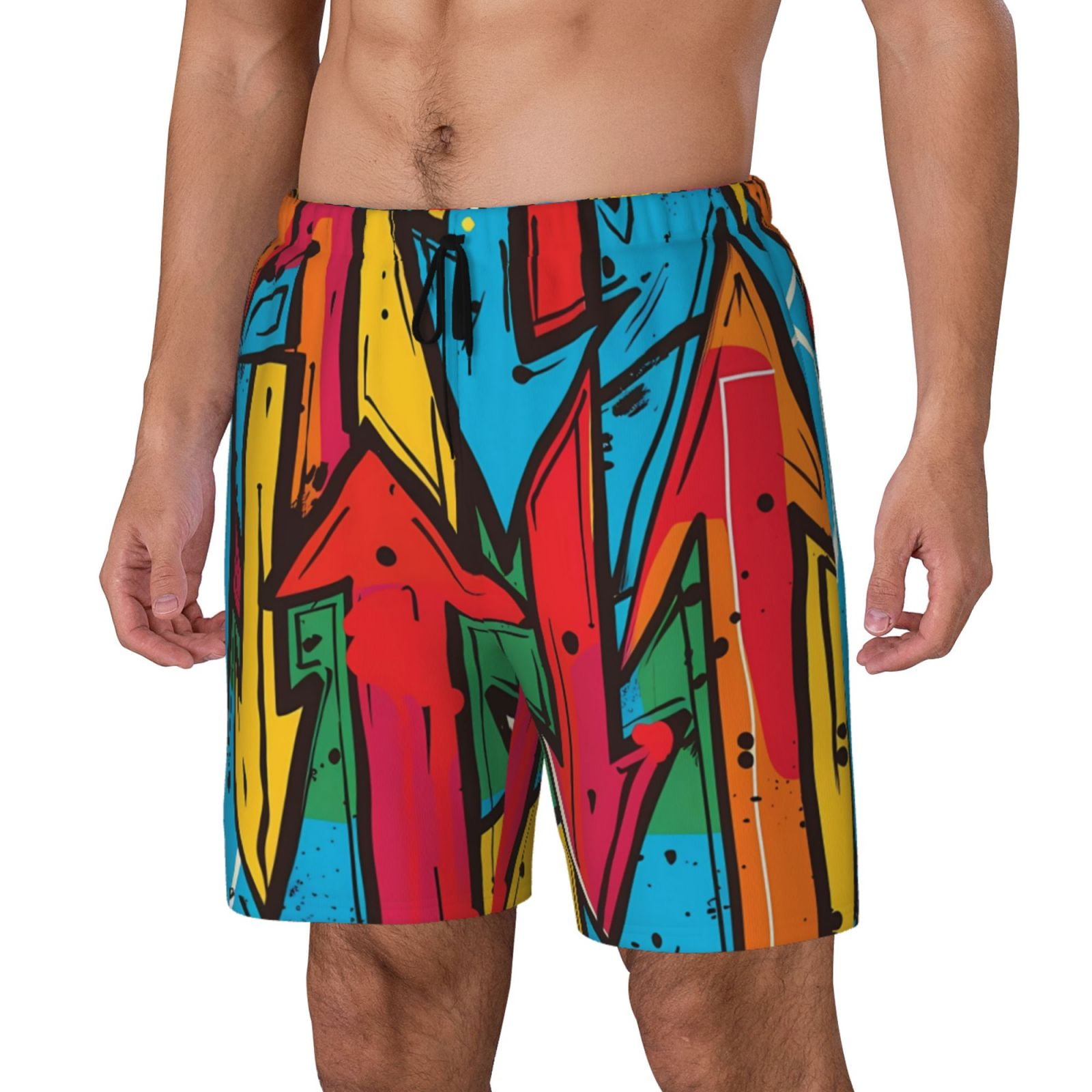Honeii Colorful Arrow Graffiti Pattern Print Men's Swim Shorts,Mens ...