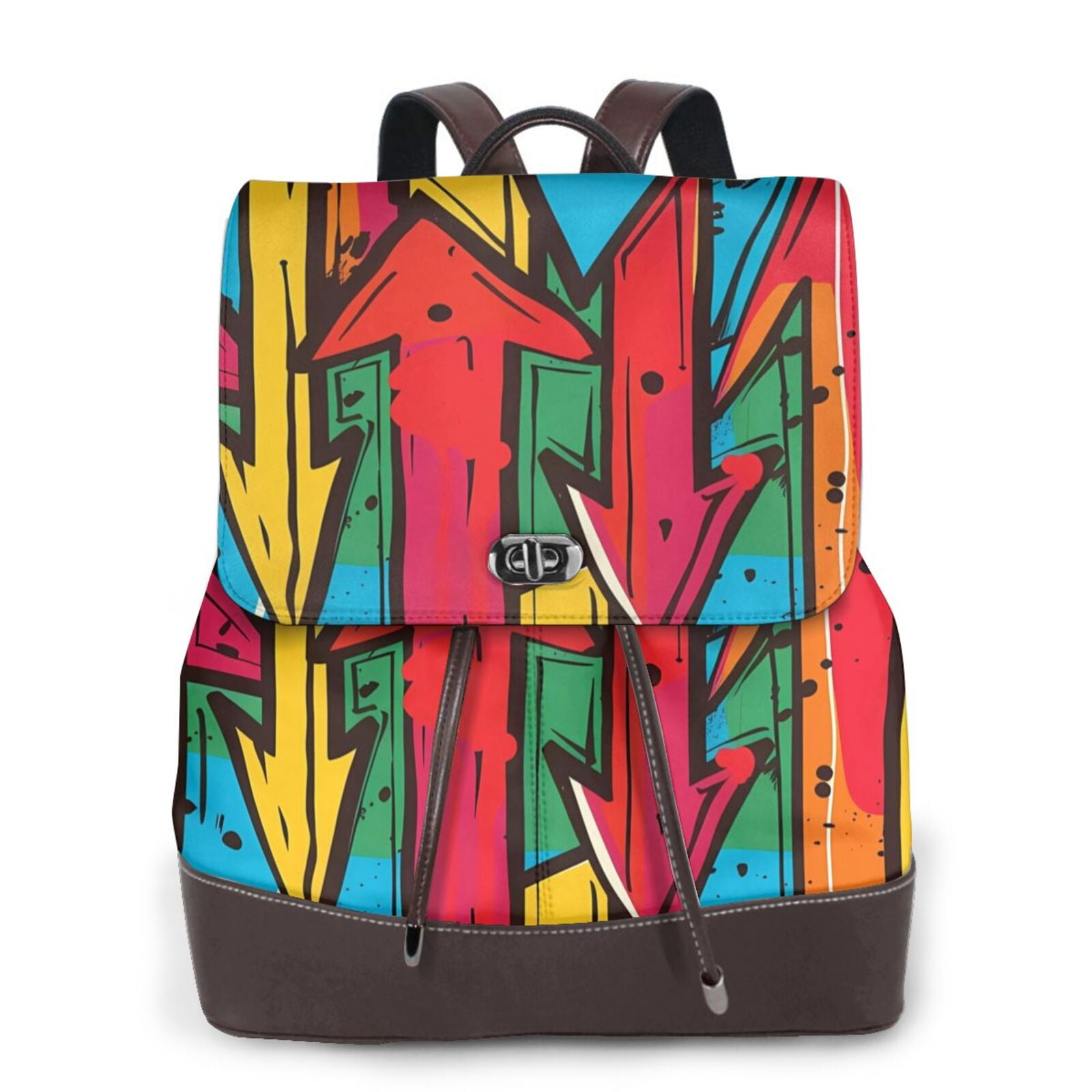 Honeii Colorful Arrow Graffiti Pattern rint Leather Backpack,Trendy ...