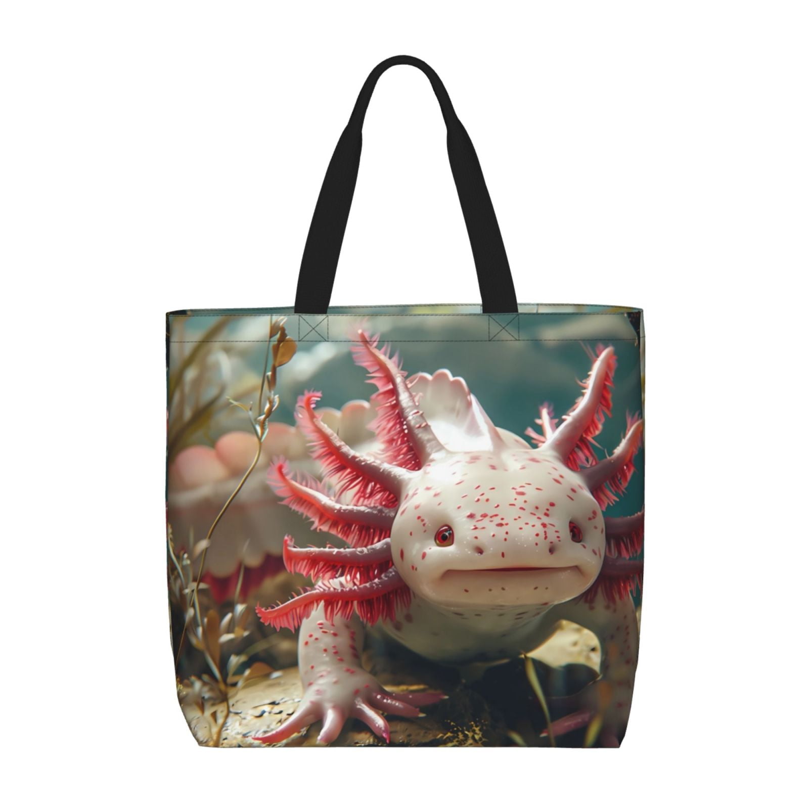 Honeii Colorful Axolotl Underwater Print Tote Bag, Reusable Grocery ...