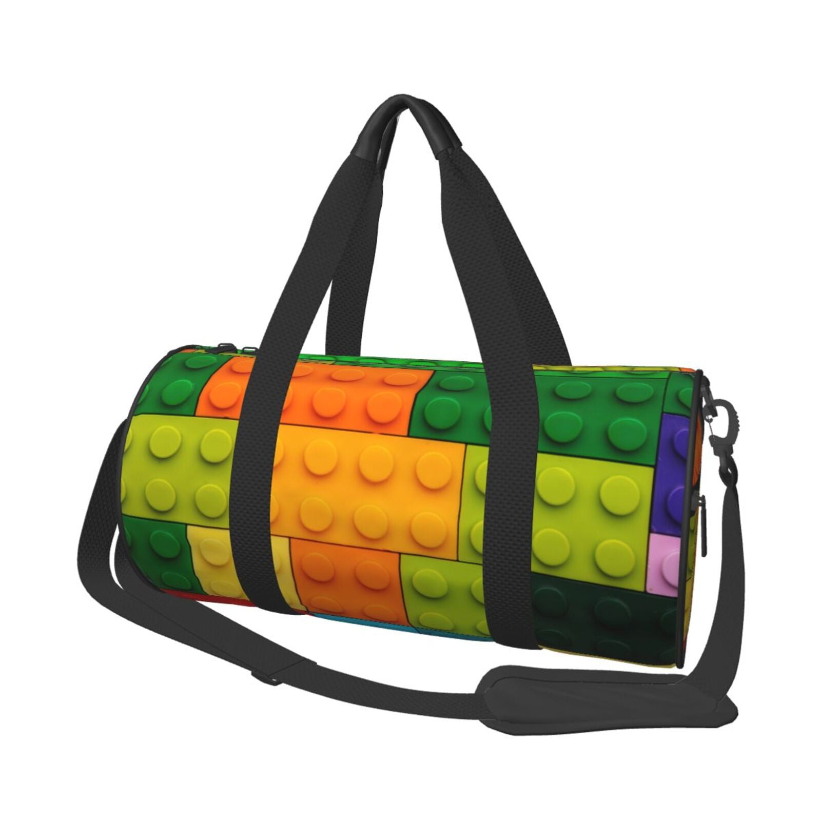 Honeii Colorful Building Blocks Print Duffle Bag and Adjustable Strap,Foldable Travel Duffel ...