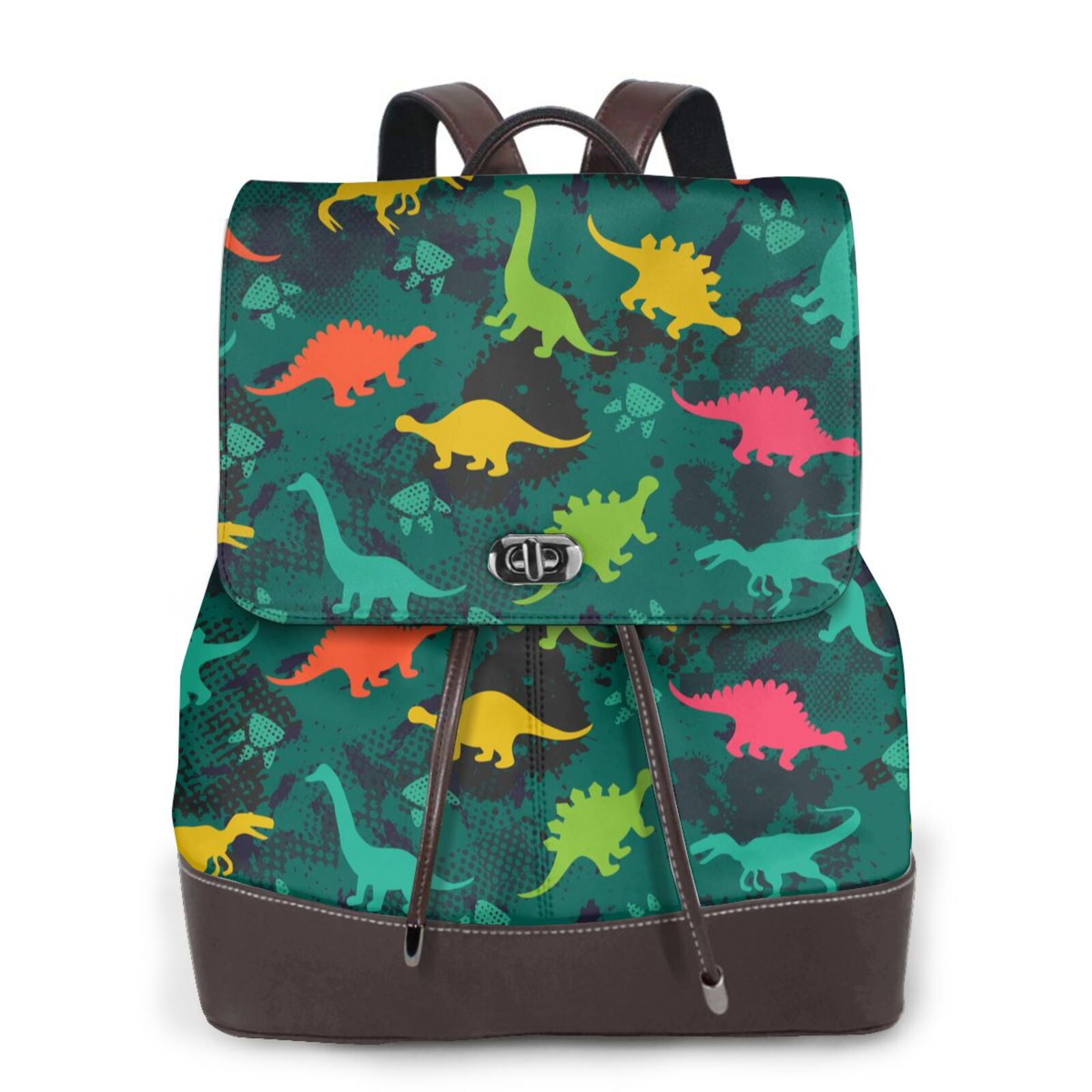 Honeii Colorful Dinosaurs rint Leather Backpack,Trendy Leather Backpack ...