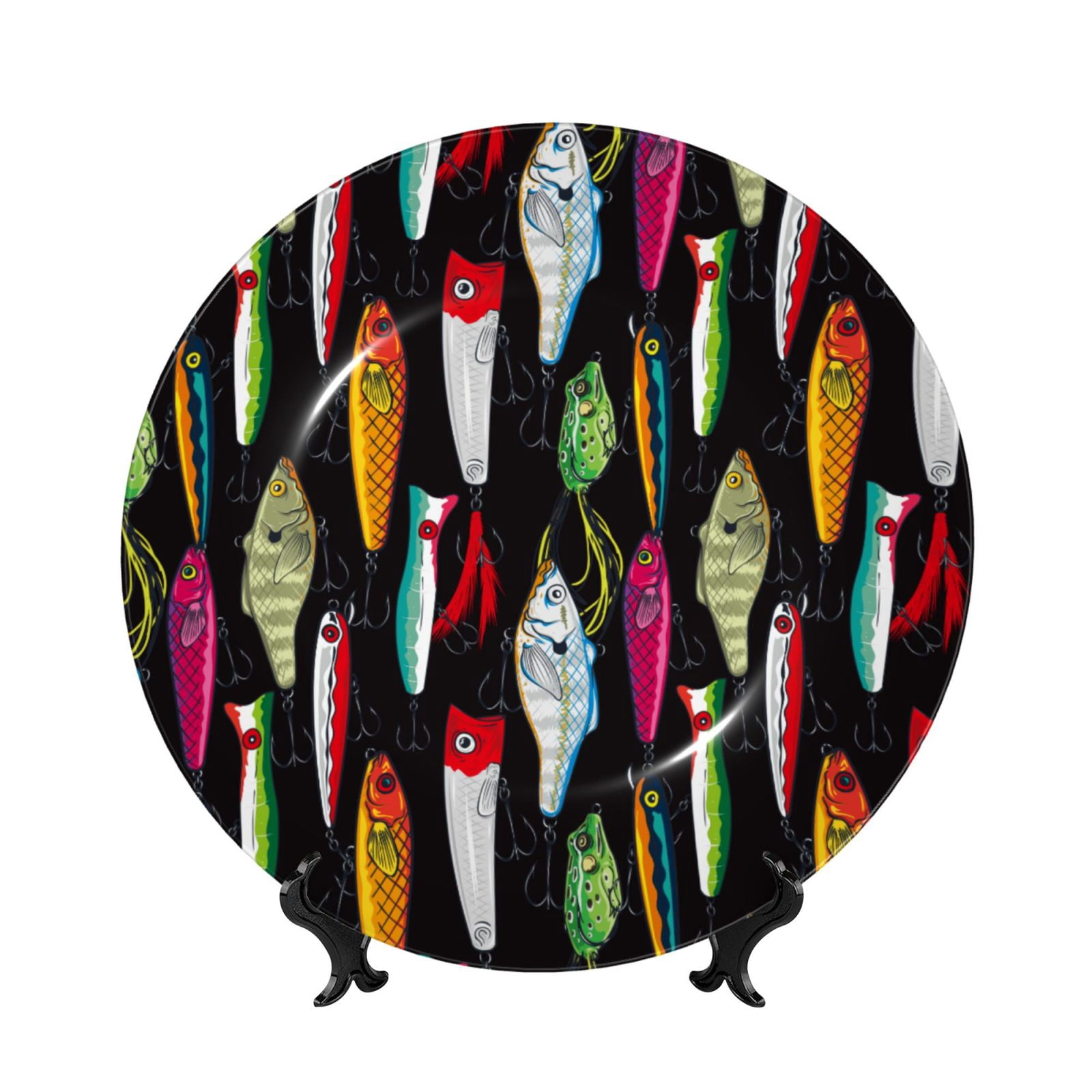Honeii Colorful Fishing Lures Print Elegant Bone China Decorative Plate ...