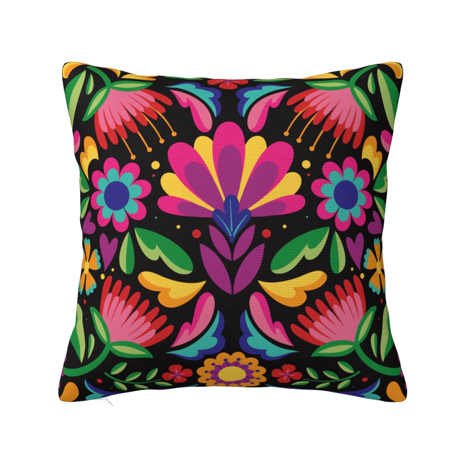 Honeii Colorful Floral Embroidery Mexican Print Throw Pillow, Square ...