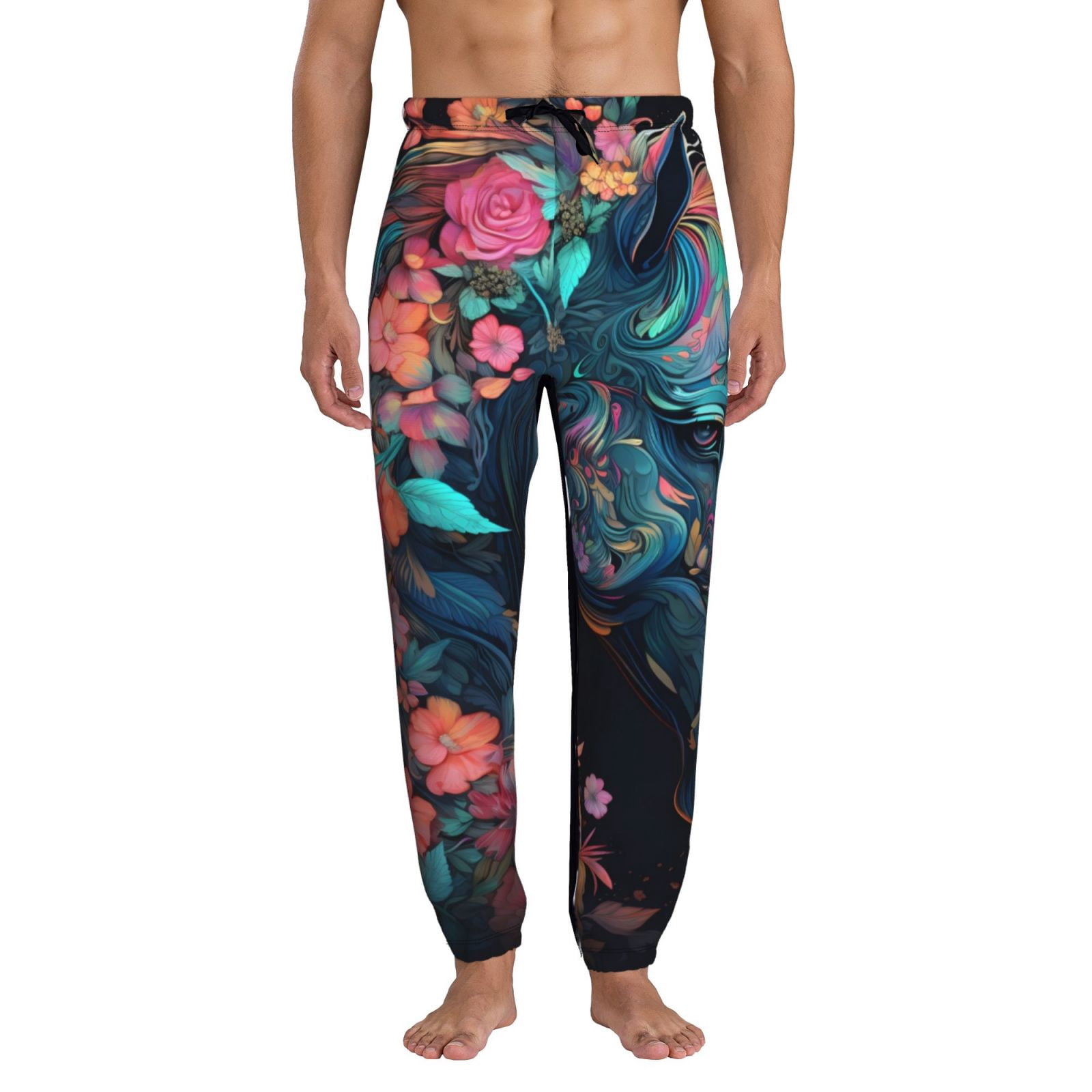 Honeii Colorful Floral Patterned Horse Print Mens Jogger Sweatpants ...