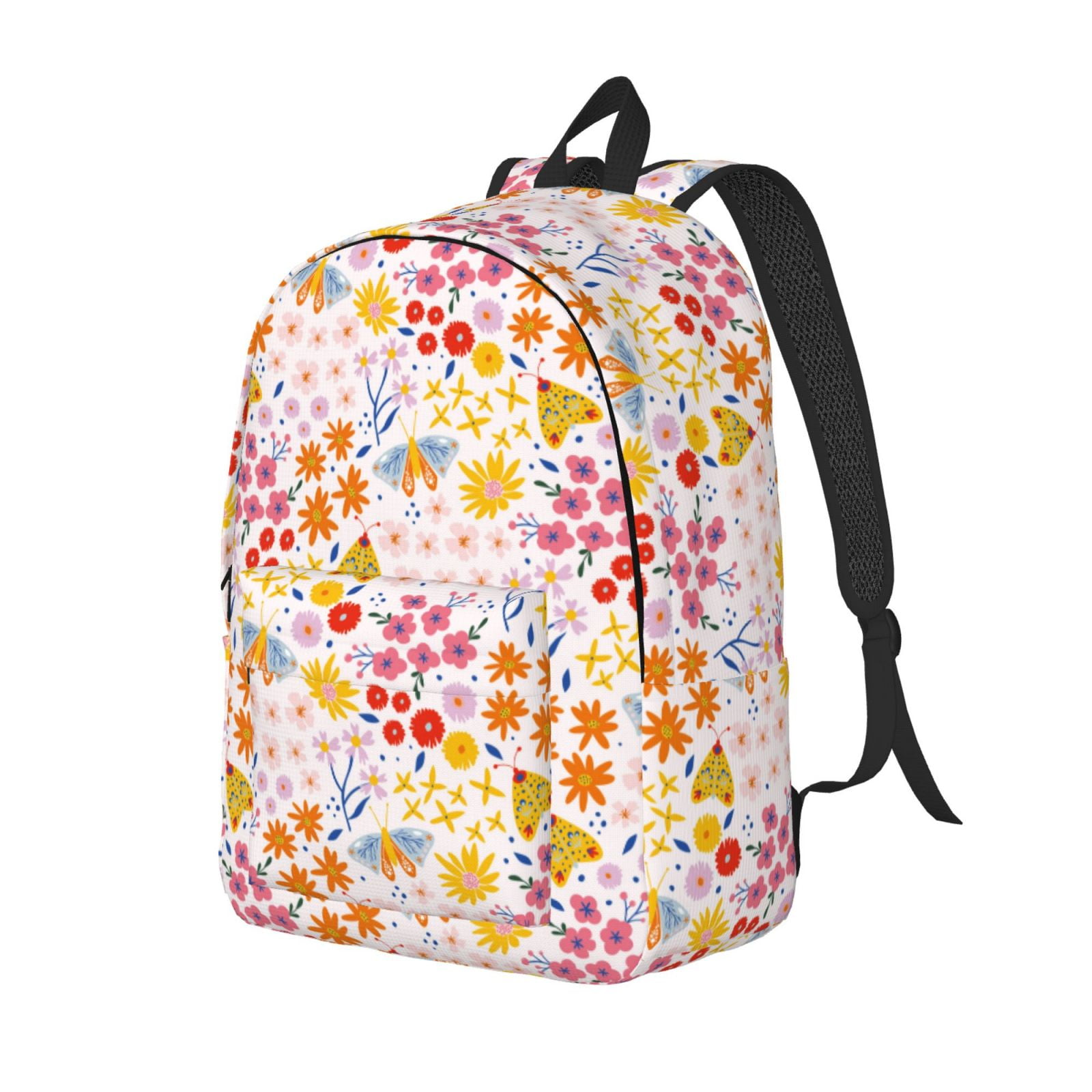 Honeii Colorful Floral Print Canvas Backpack for School & Outdoor ...