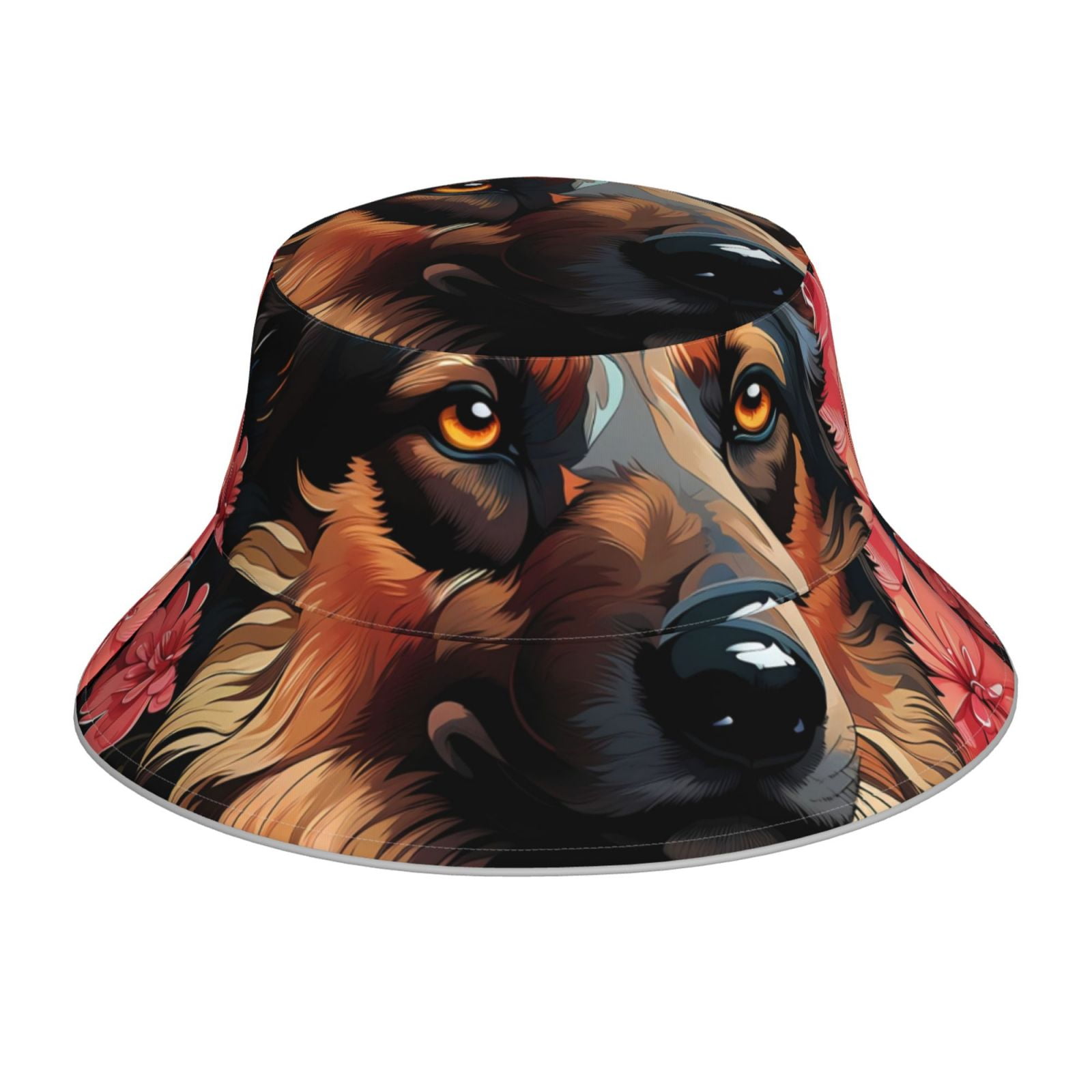 Honeii Colorful Flower German Shepherd for Unisex Bucket Hat Waterproof ...