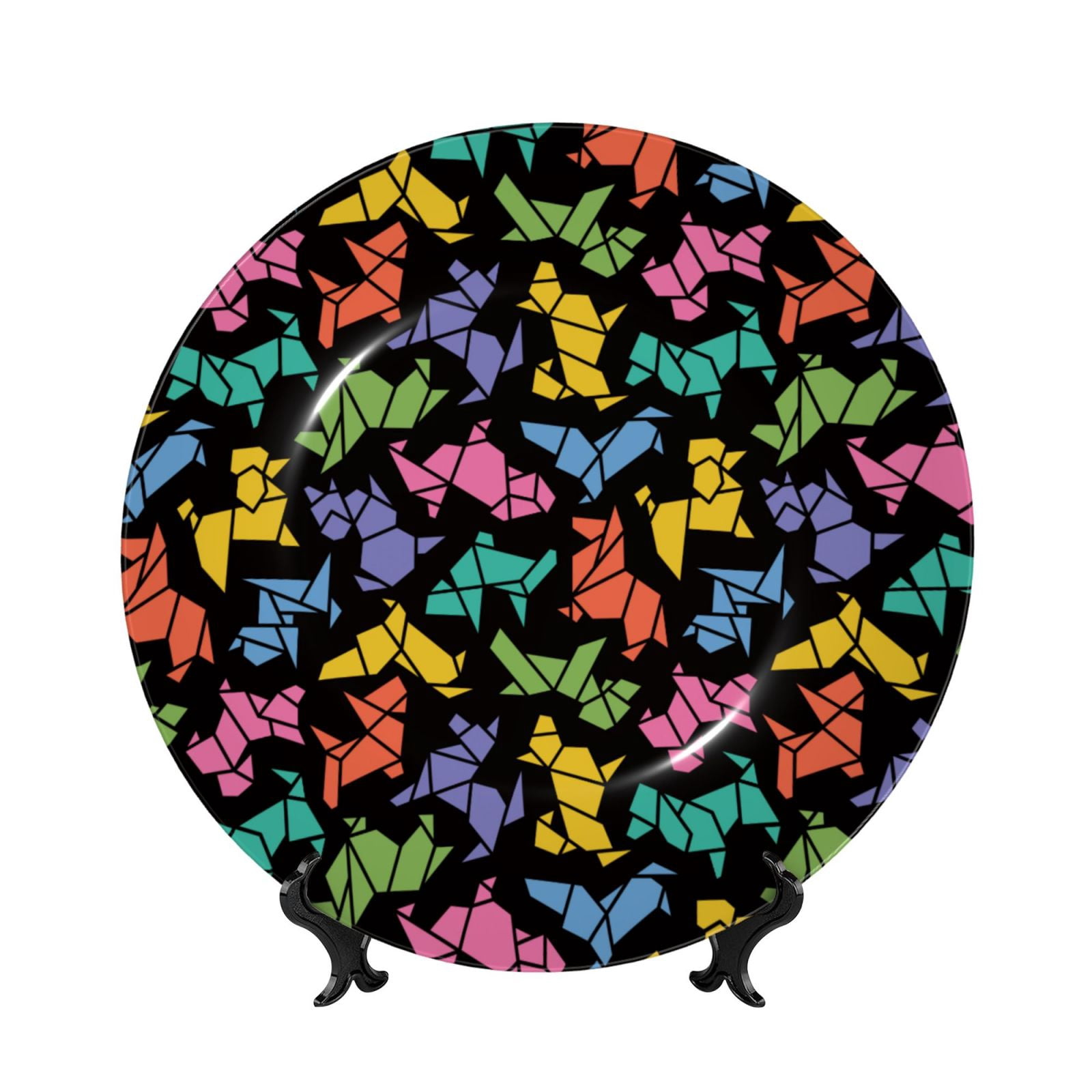 Honeii Colorful Geometric Dog Print Elegant Bone China Decorative Plate ...