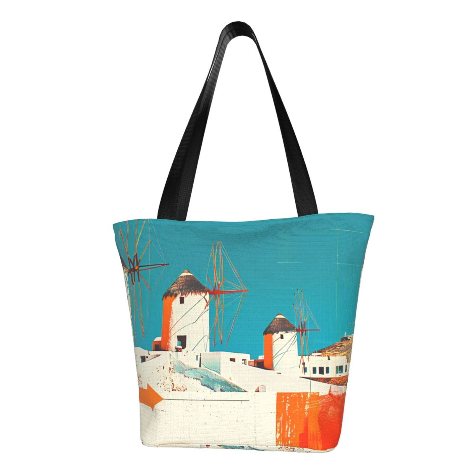 Honeii Colorful Greek Windmills Print Women Top Handle Satchel Handbags ...