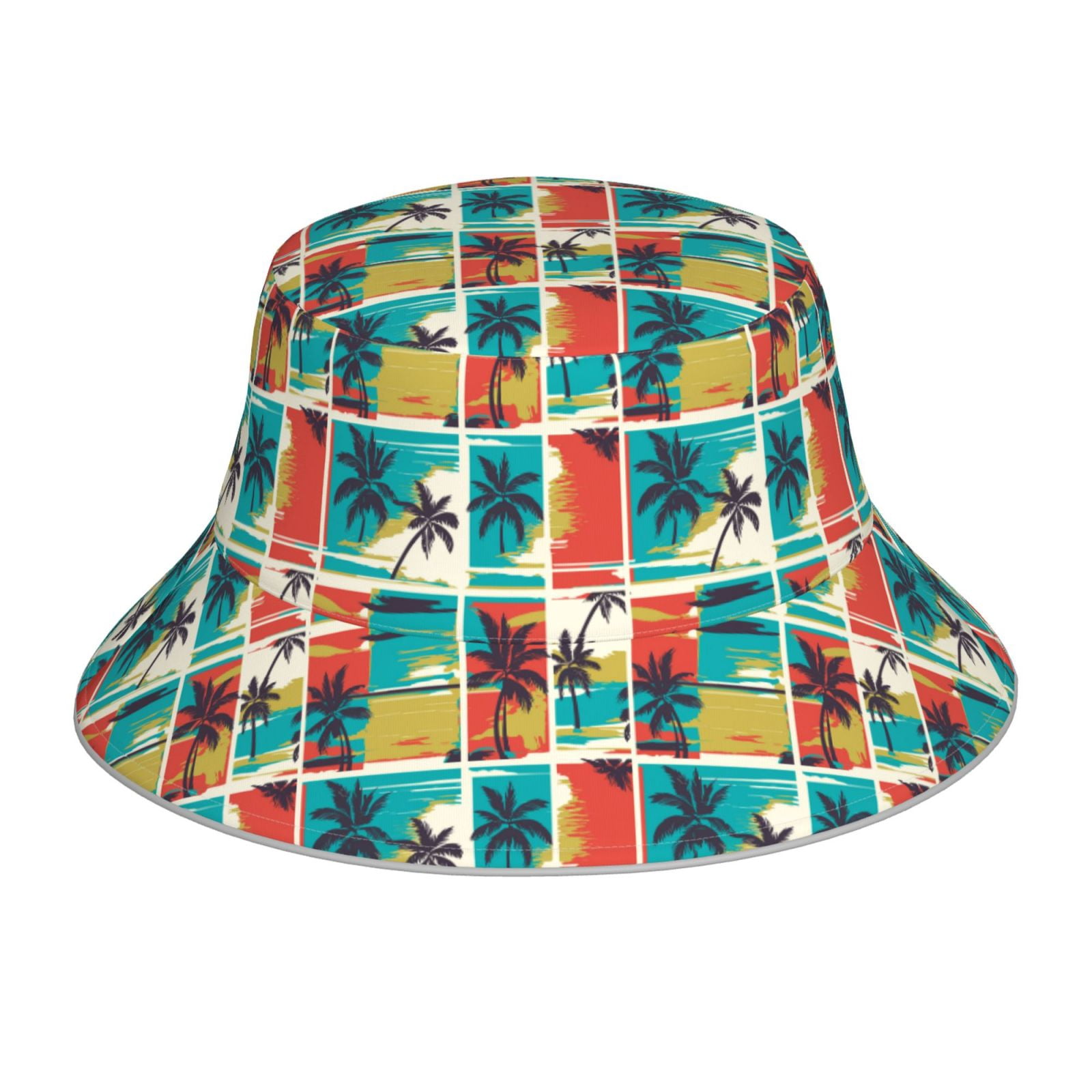 Honeii Colorful Hawaii Palms for Unisex Bucket Hat Waterproof Rain Hat ...