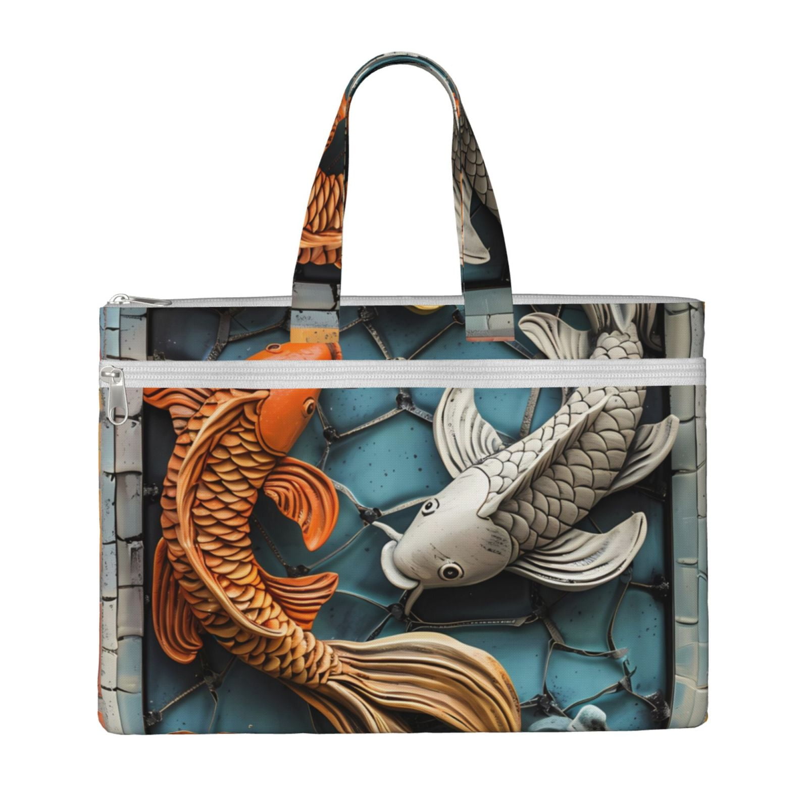 Honeii Colorful Koi Fish Art Print Canvas Tote Bag with Compartments ...