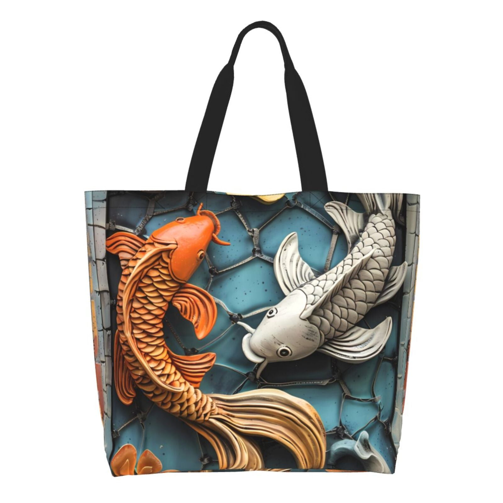 Honeii Colorful Koi Fish Art Print Tote Bag for Women, Foldable Tote ...