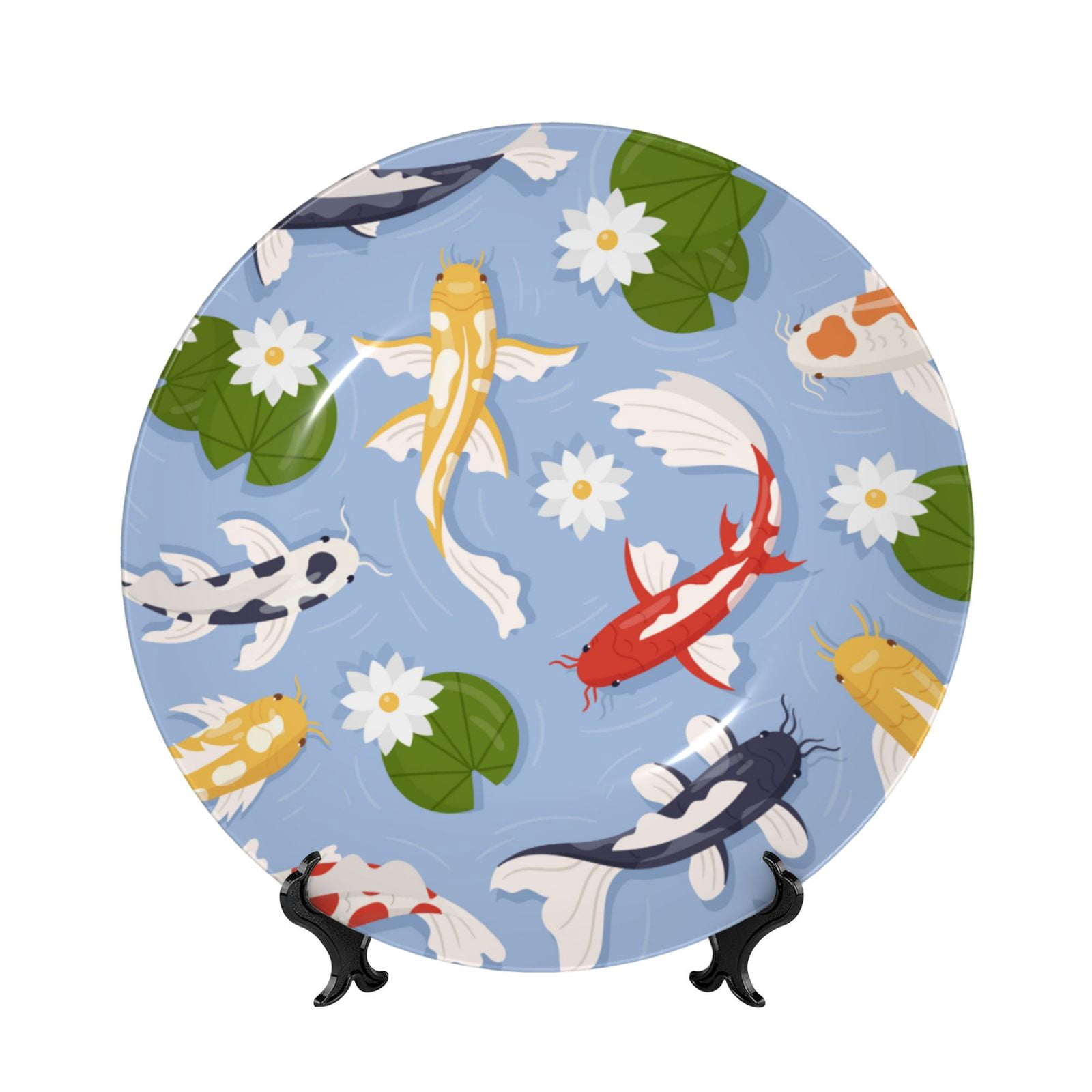 Honeii Colorful Koi Fish Print Elegant Bone China Decorative Plate ...