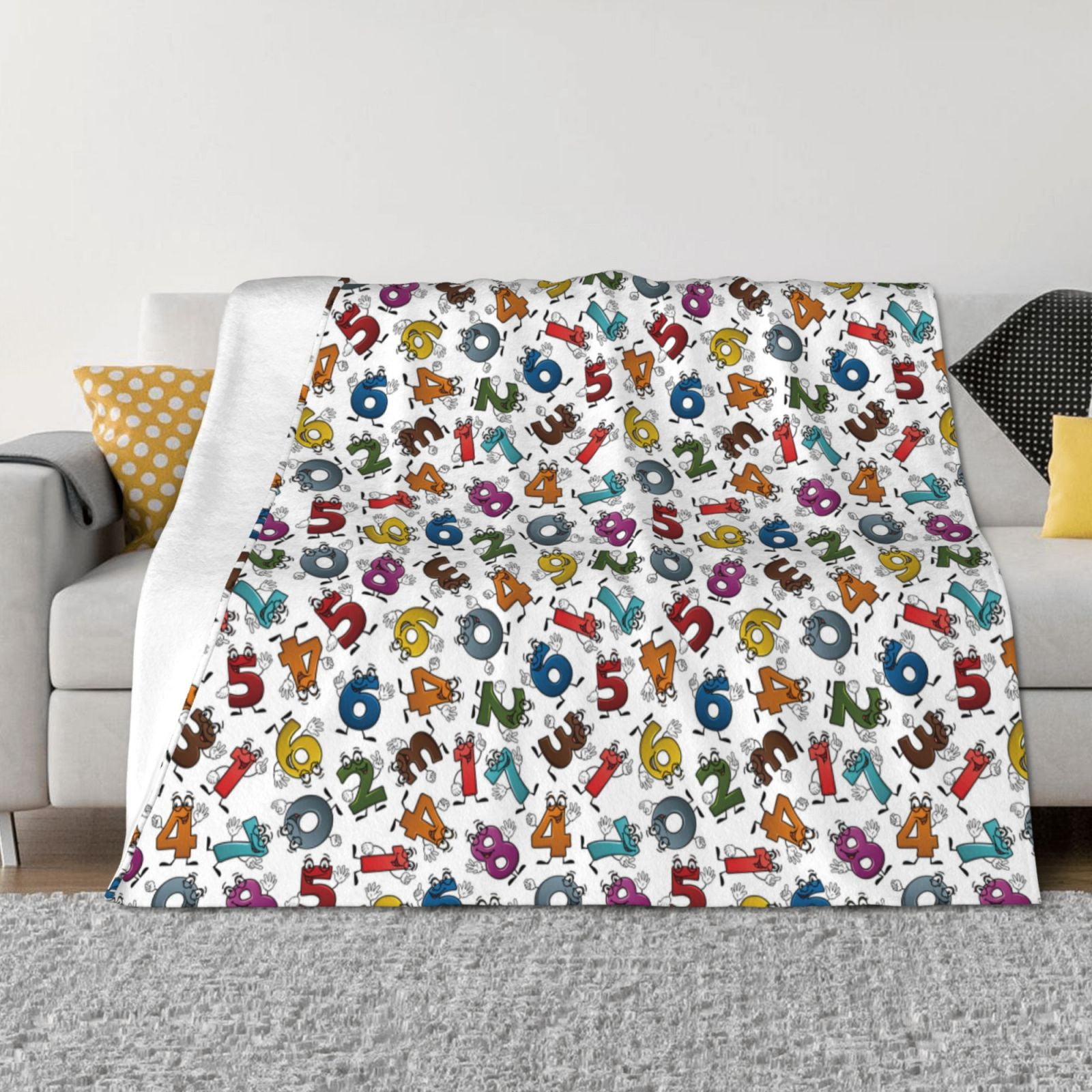 Honeii Colorful Numbers print throw blanket, crafted from cozy cotton ...