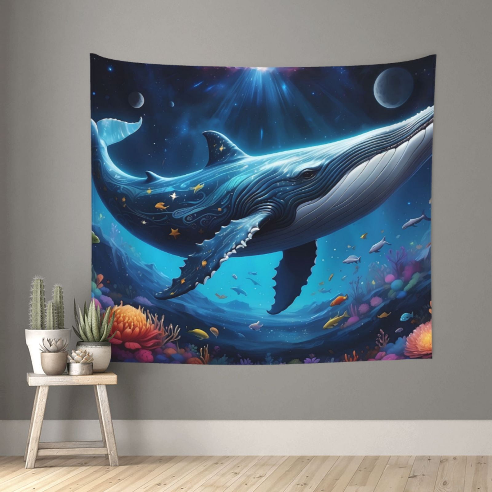 Honeii Colorful Ocean Whale print Tapestry for Bedroom, Tapestry Wall ...