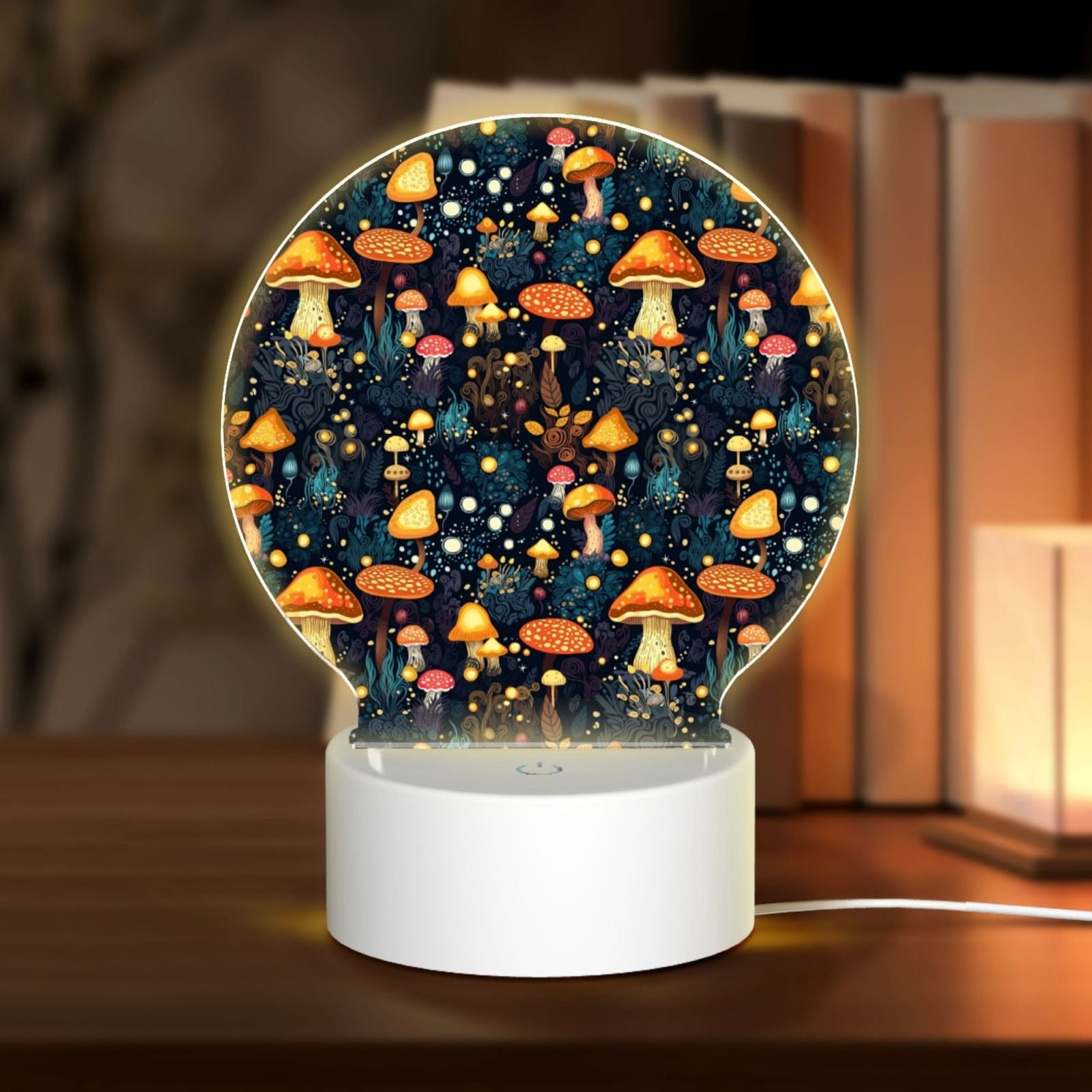 Honeii Colorful Plants Mushroom Print Acrylic LED Night Lamp,Round ...