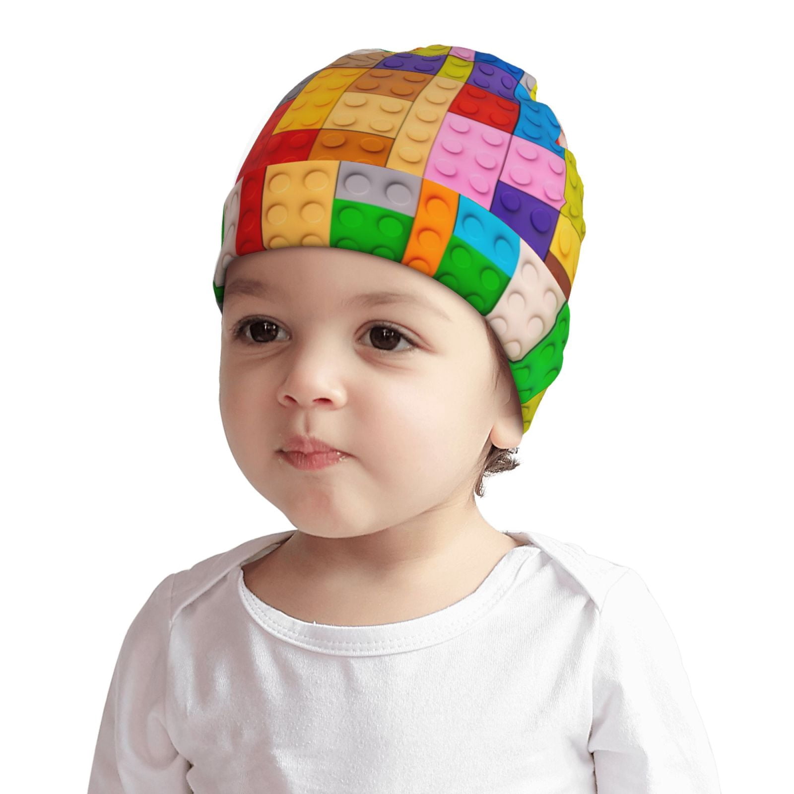 Honeii Colorful Plastic Blocks Pattern or Baby Beanie 0-6 Months 6-12 ...