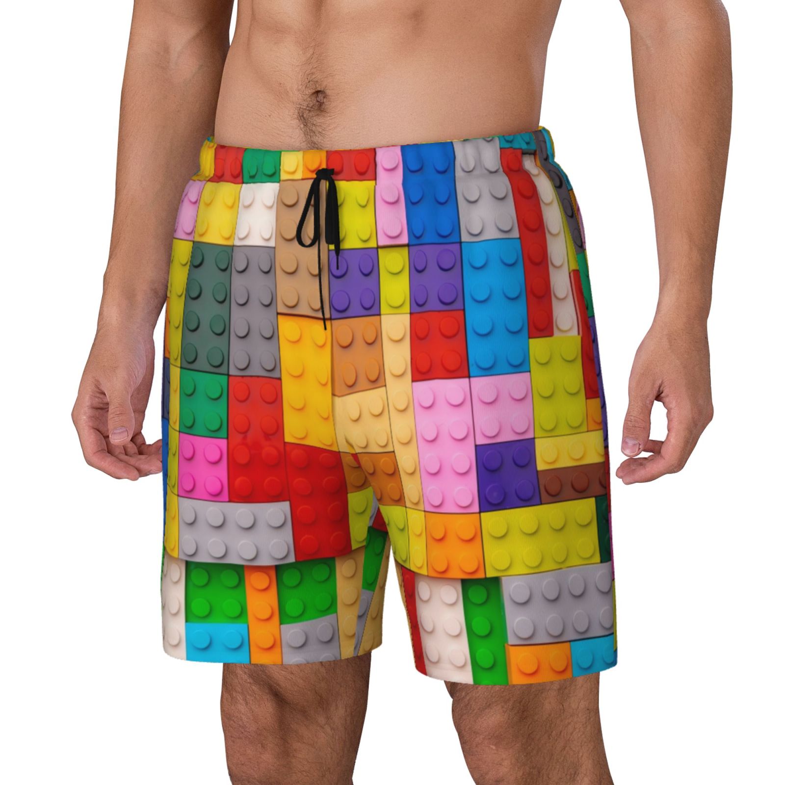 Honeii Colorful Plastic Blocks Pattern Print Men's Swim Shorts,Mens ...
