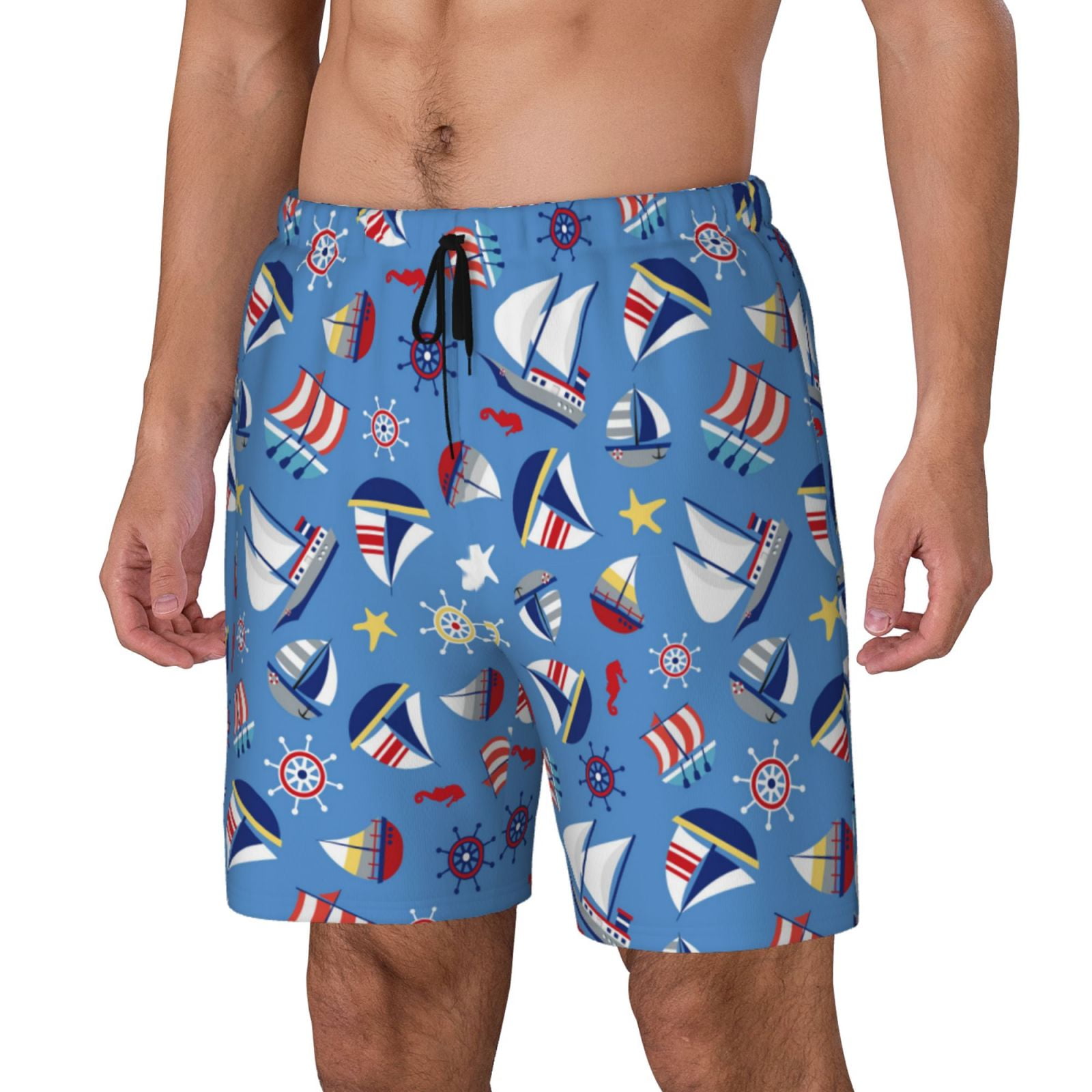 Honeii Colorful Sailing Ship Print Men's Swim Shorts,Mens Swim Trunks ...