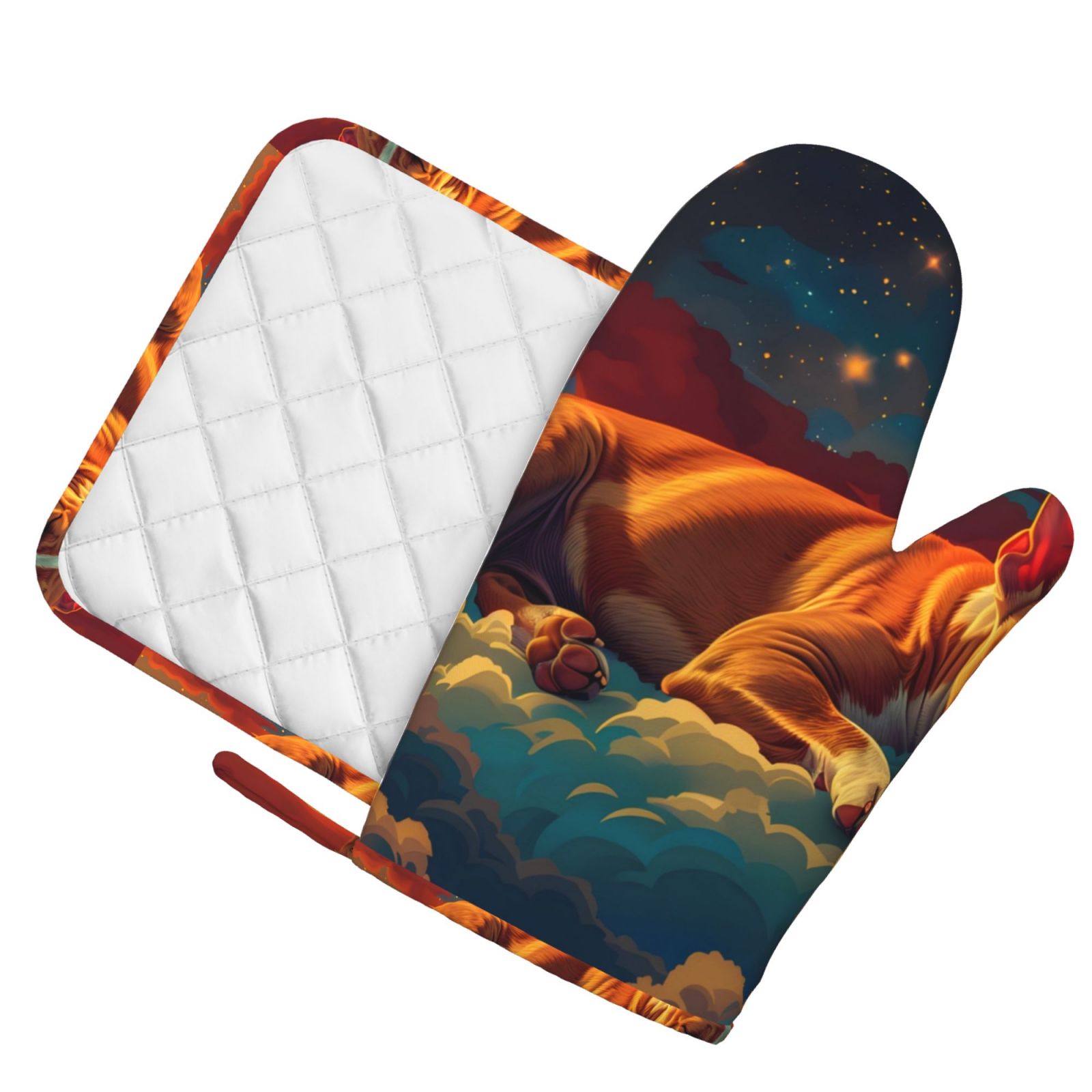 Honeii Colorful Starry Sky Sleep Dog patten Oven Mitts and Pot Holders ...
