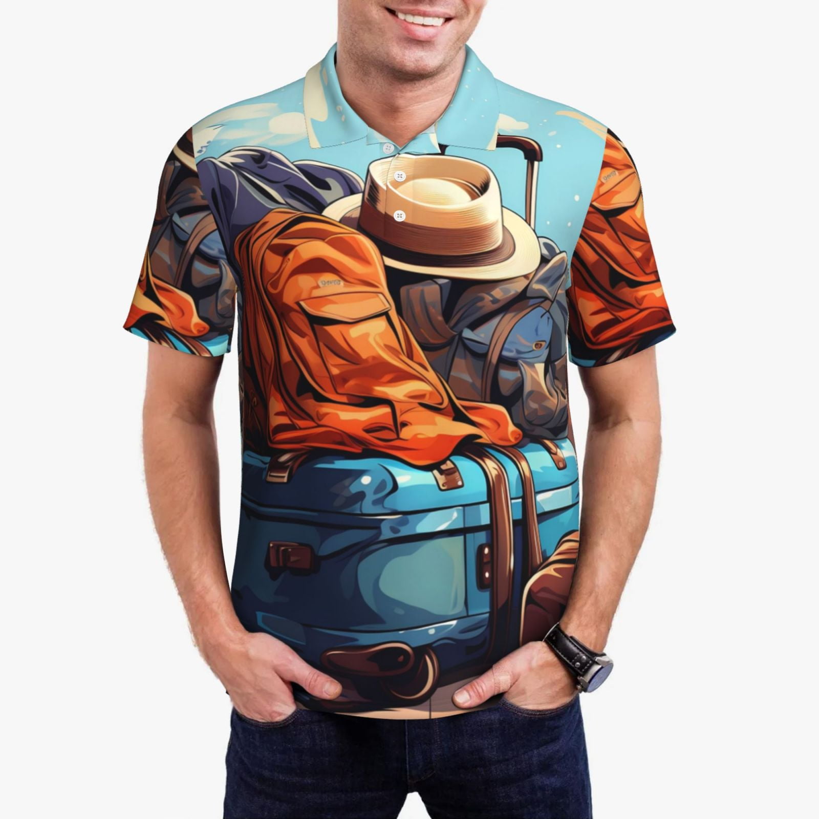 Honeii Colorful Travel Luggage Gear Print Polo Shirt, A Classic Short ...