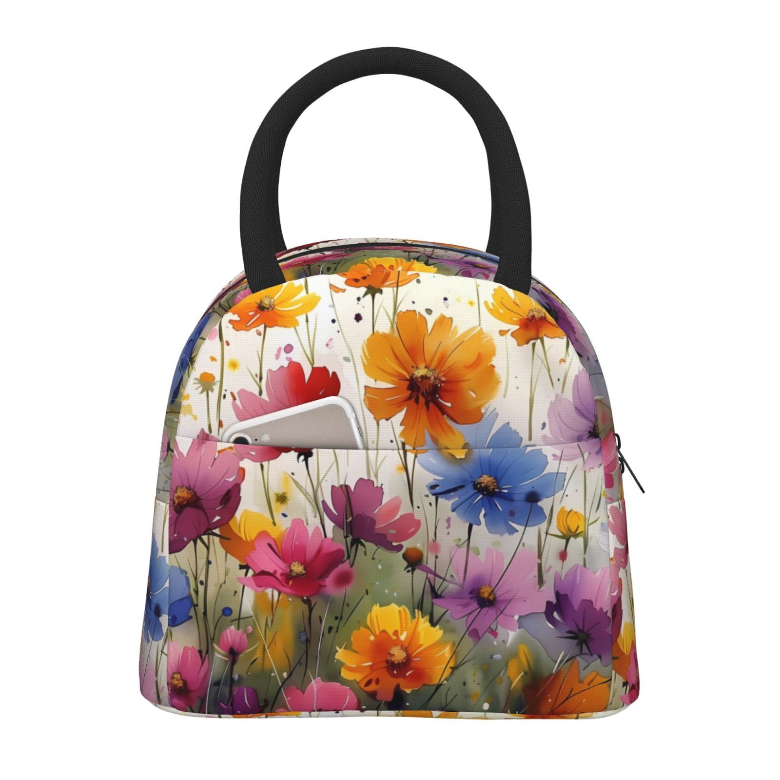 Honeii Colorful Wildflower Meadow Print Insulated Lunch Bag Women ...