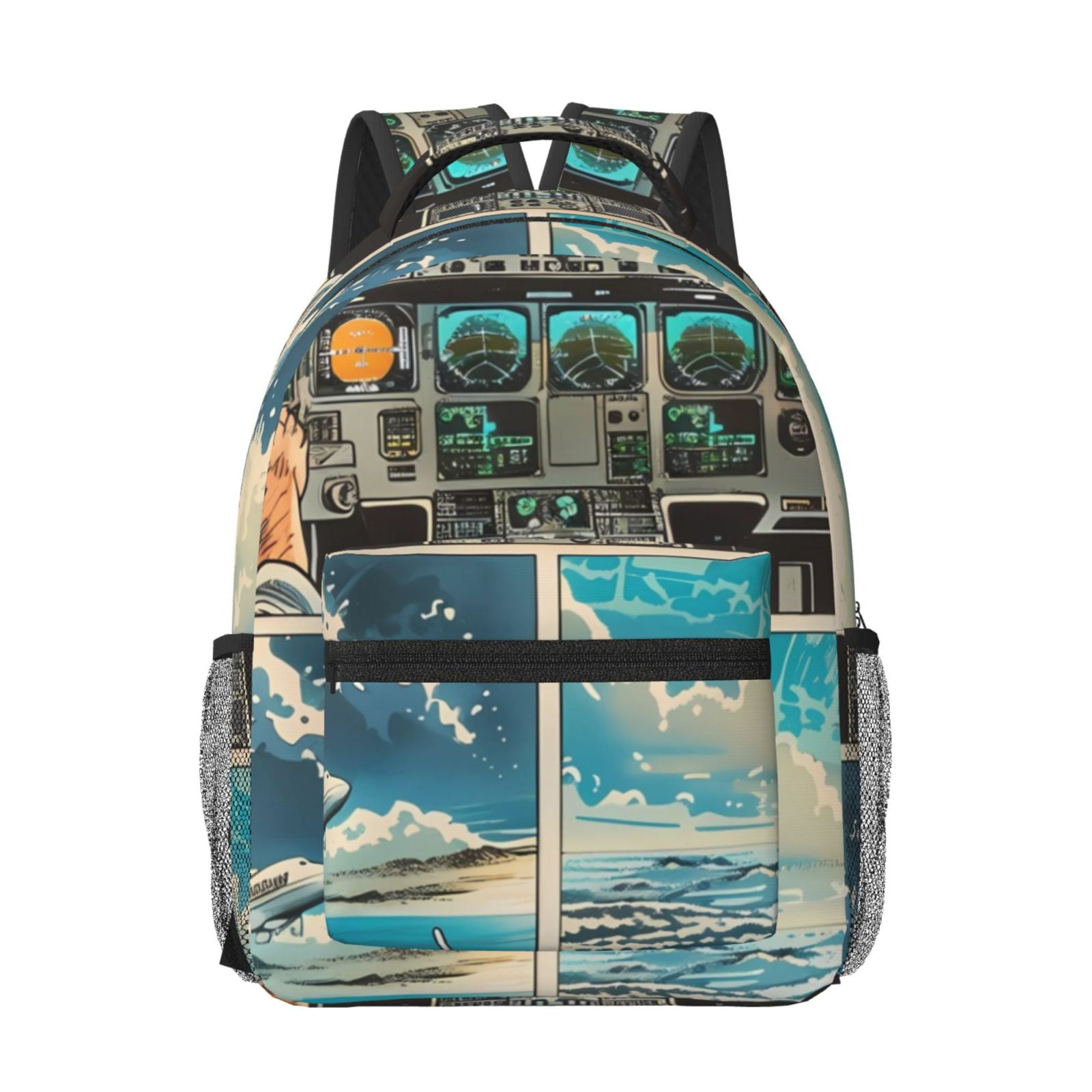 Honeii Comic Airplane Cockpit Illustration Print Backpack for School,15 ...