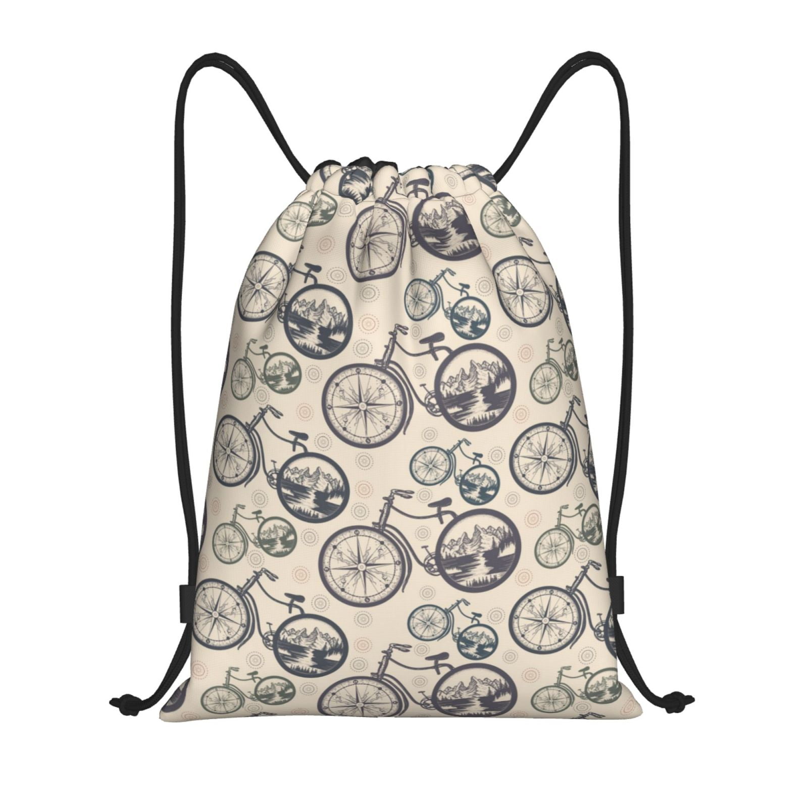 Honeii Compass And Mountains In Bicycle Wheels Print Drawstring ...