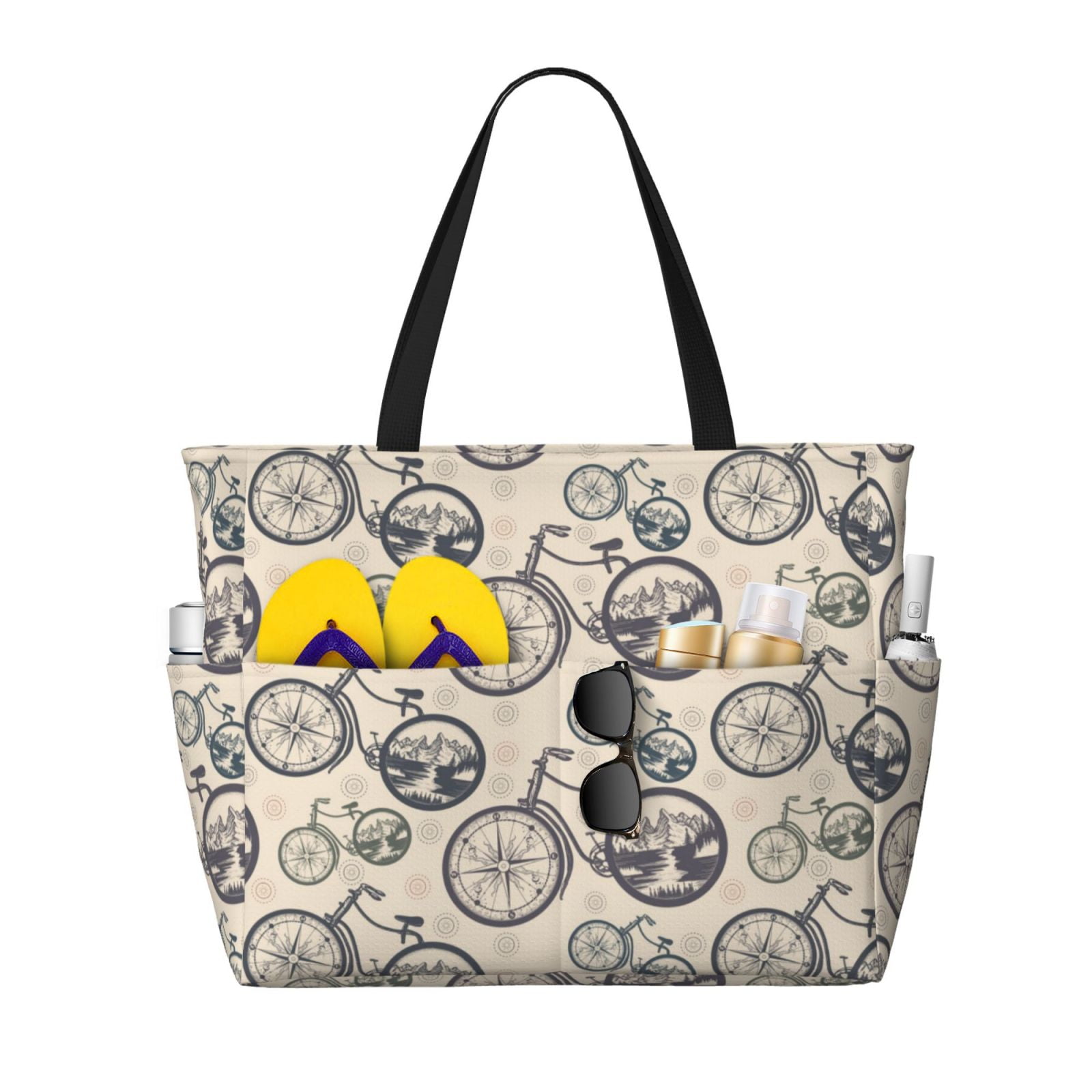 Honeii Compass And Mountains In Bicycle Wheels for Tote Bag with ...